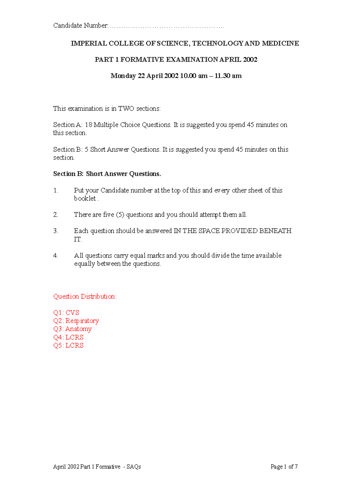 April 2002 saq paper answers - IMPERIAL COLLEGE OF SCIENCE, TECHNOLOGY ...
