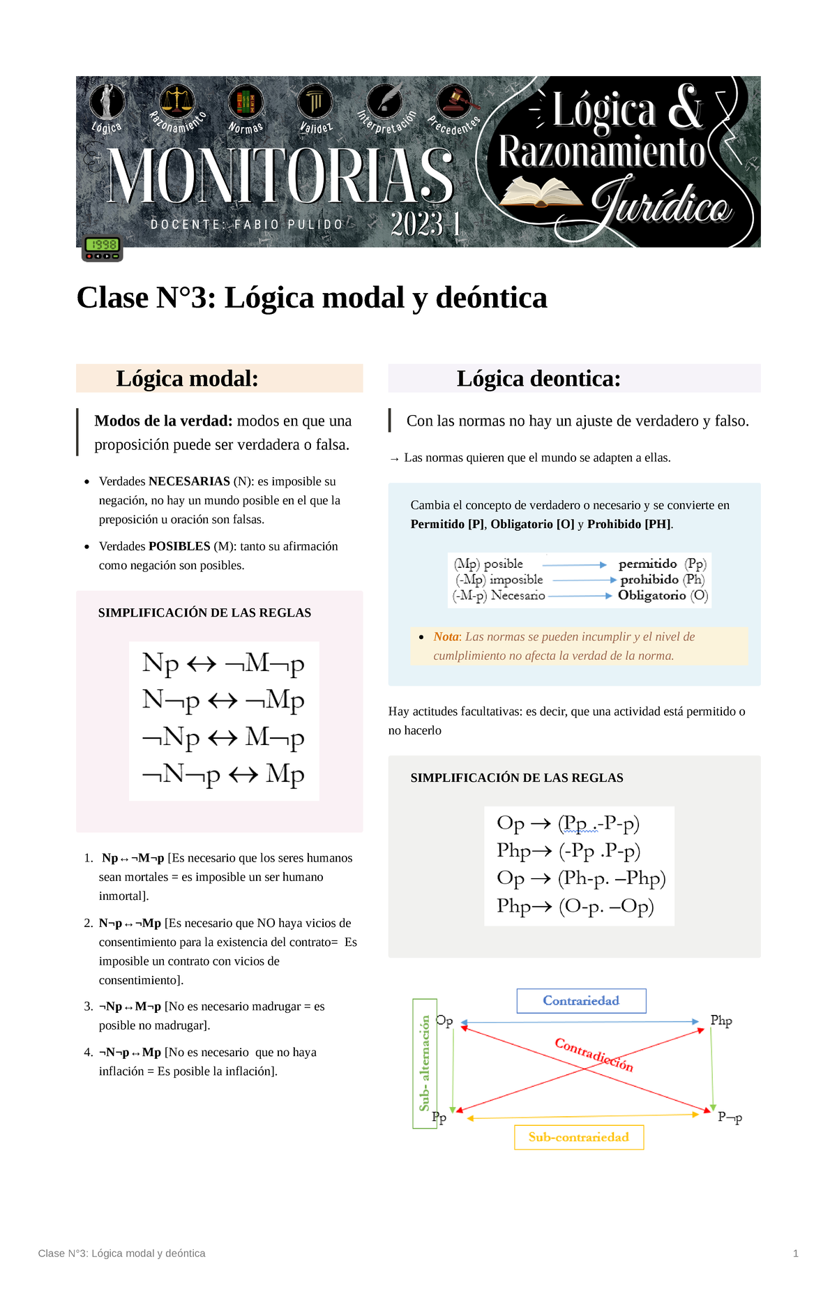 Clase N3 Lgica modal y dentica - Clase N°3: Lógica modal y deóntica 1 Í ...