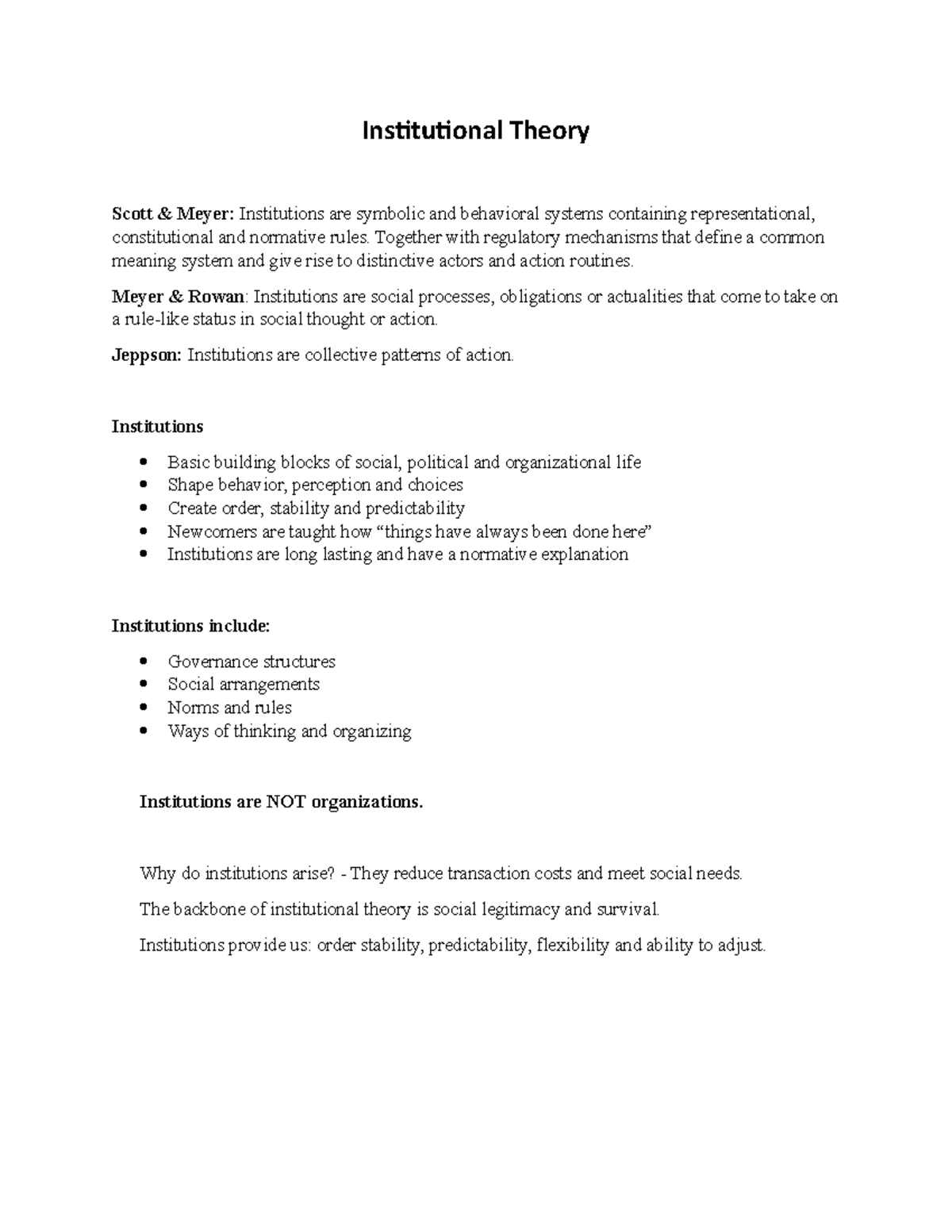 Summary of Institutional Theory - Institutional Theory Scott Meyer ...