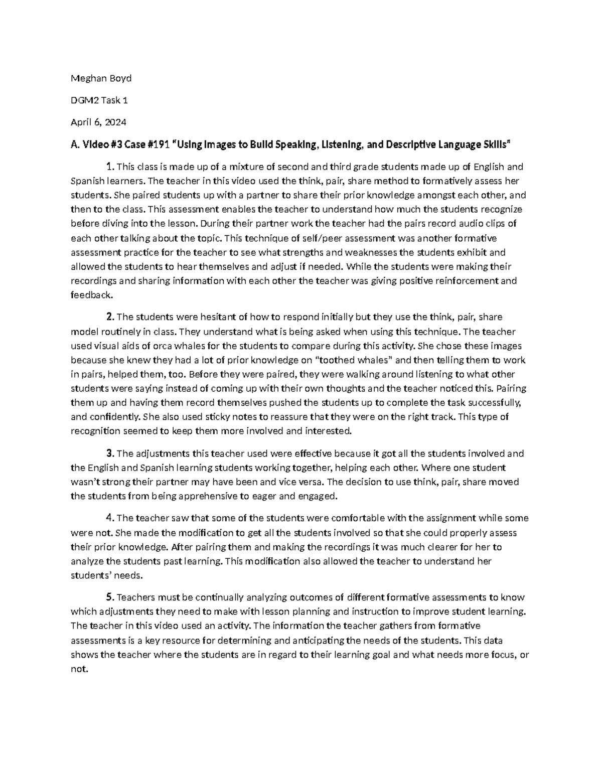 DGM2 Task 1 Passed - Meghan Boyd DGM2 Task 1 April 6, 2024 A. Video #3 ...