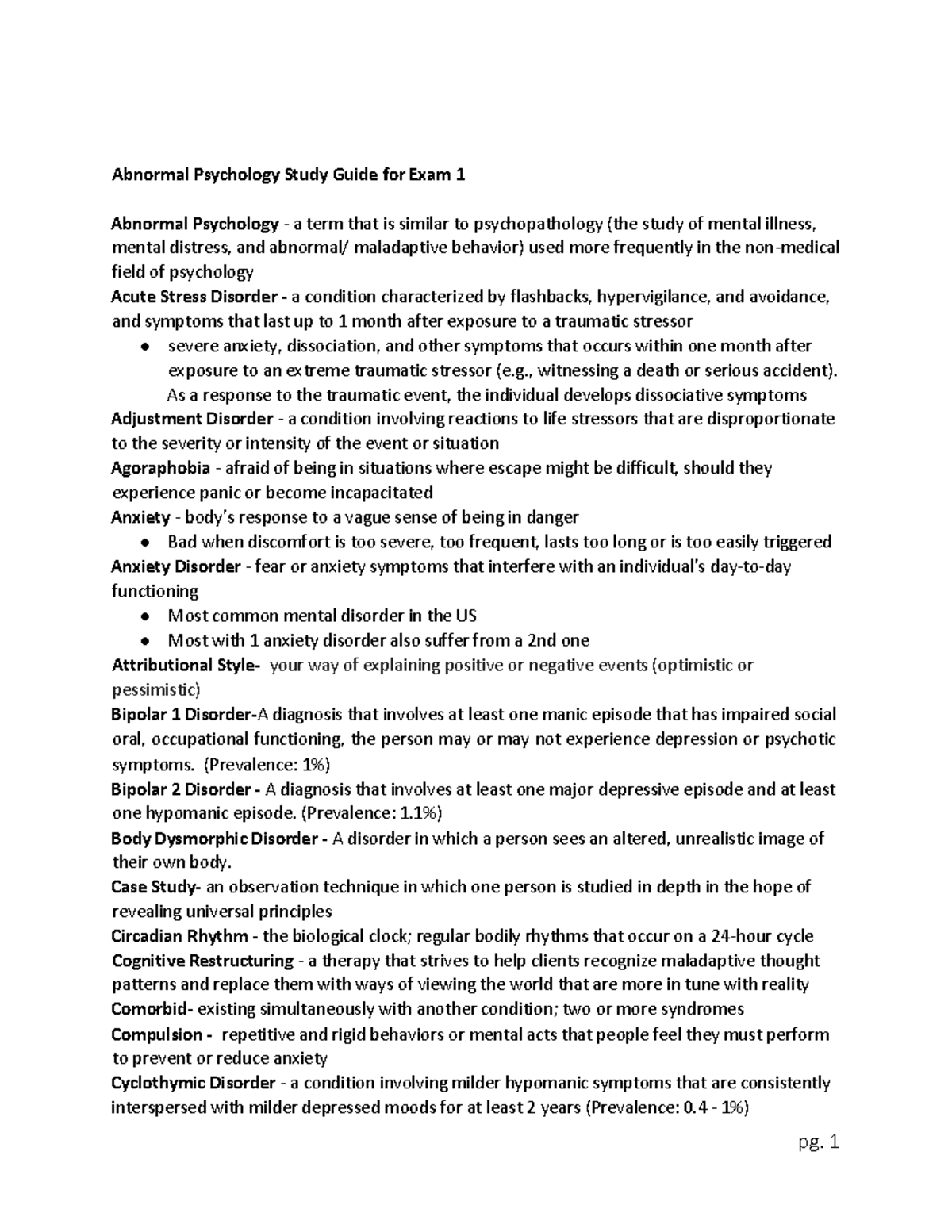 Abnormal Psychology Study Guide for Exam 1 - , witnessing a death or ...