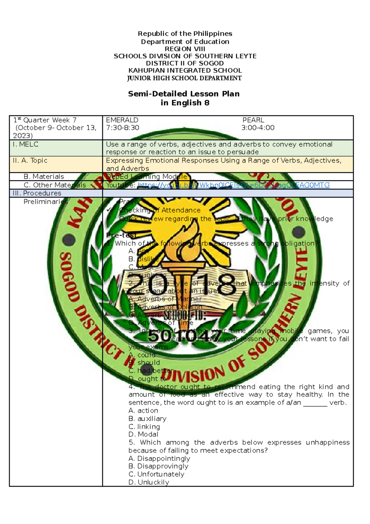 LP 1 - lesson plan - Republic of the Philippines Department of ...