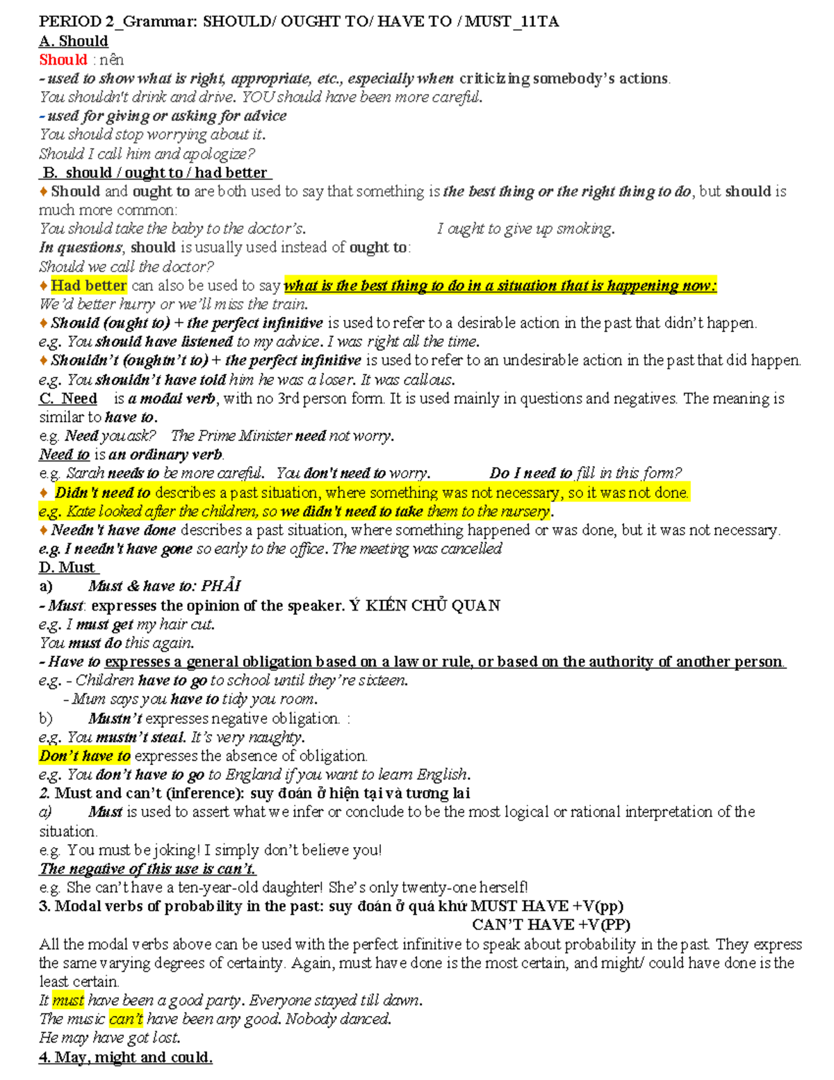 Period-2 Grammar Modal- Verbs - PERIOD 2_Grammar: SHOULD/ OUGHT TO ...