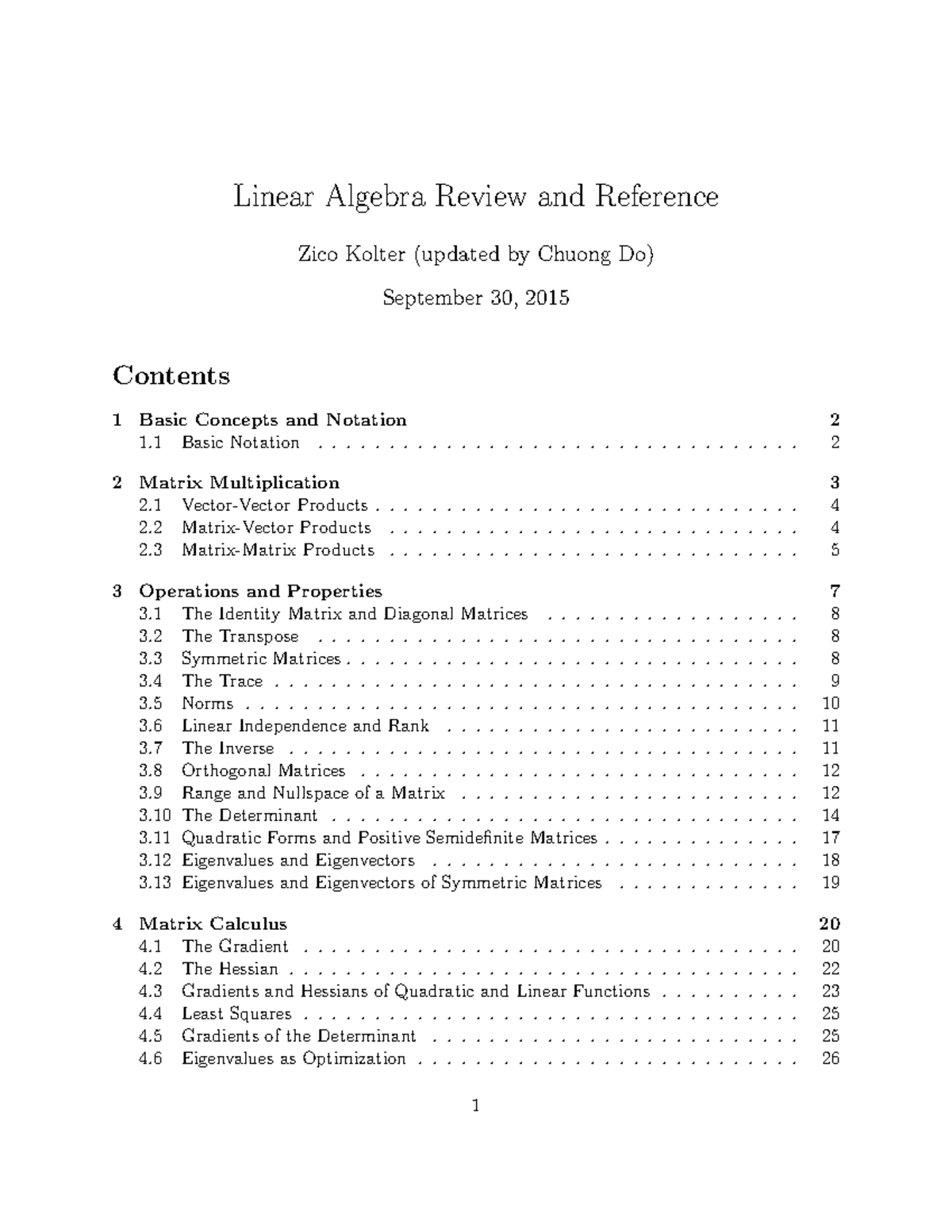 Recommended Refresher for Linear Algebra - Machine learning - TUM - Studocu