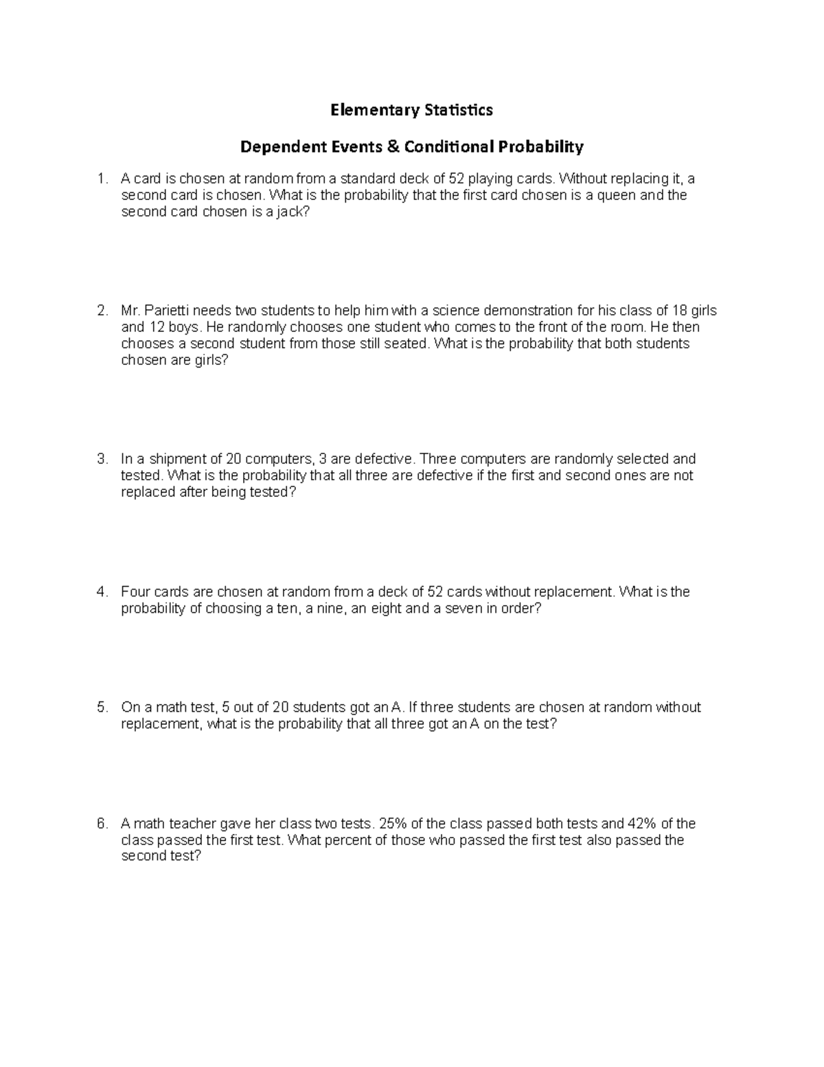 5.4 Dependent Events Conditional Probability - Elementary Statistics ...