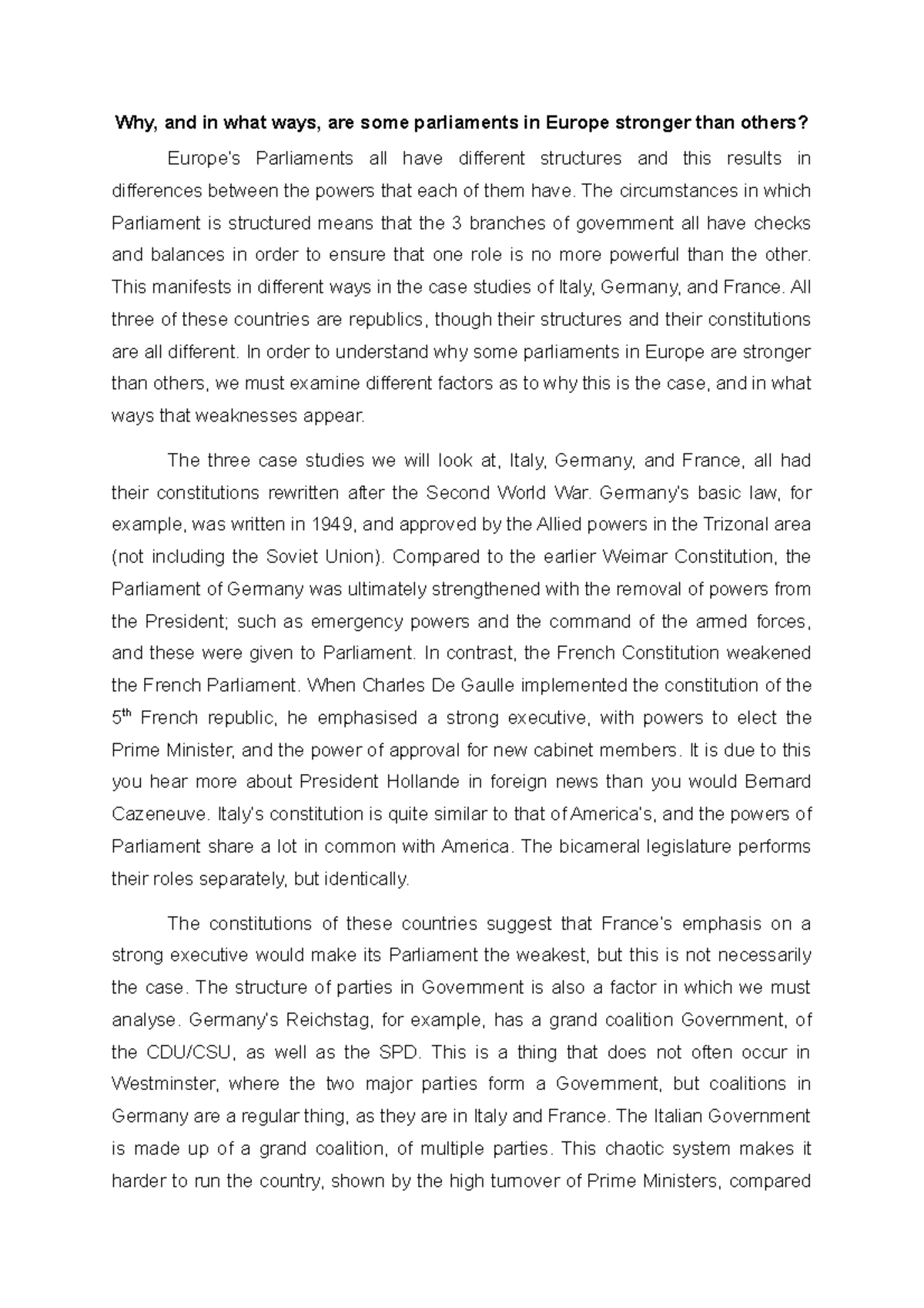 Lecture on Comparative European Politics - Why, and in what ways, are ...