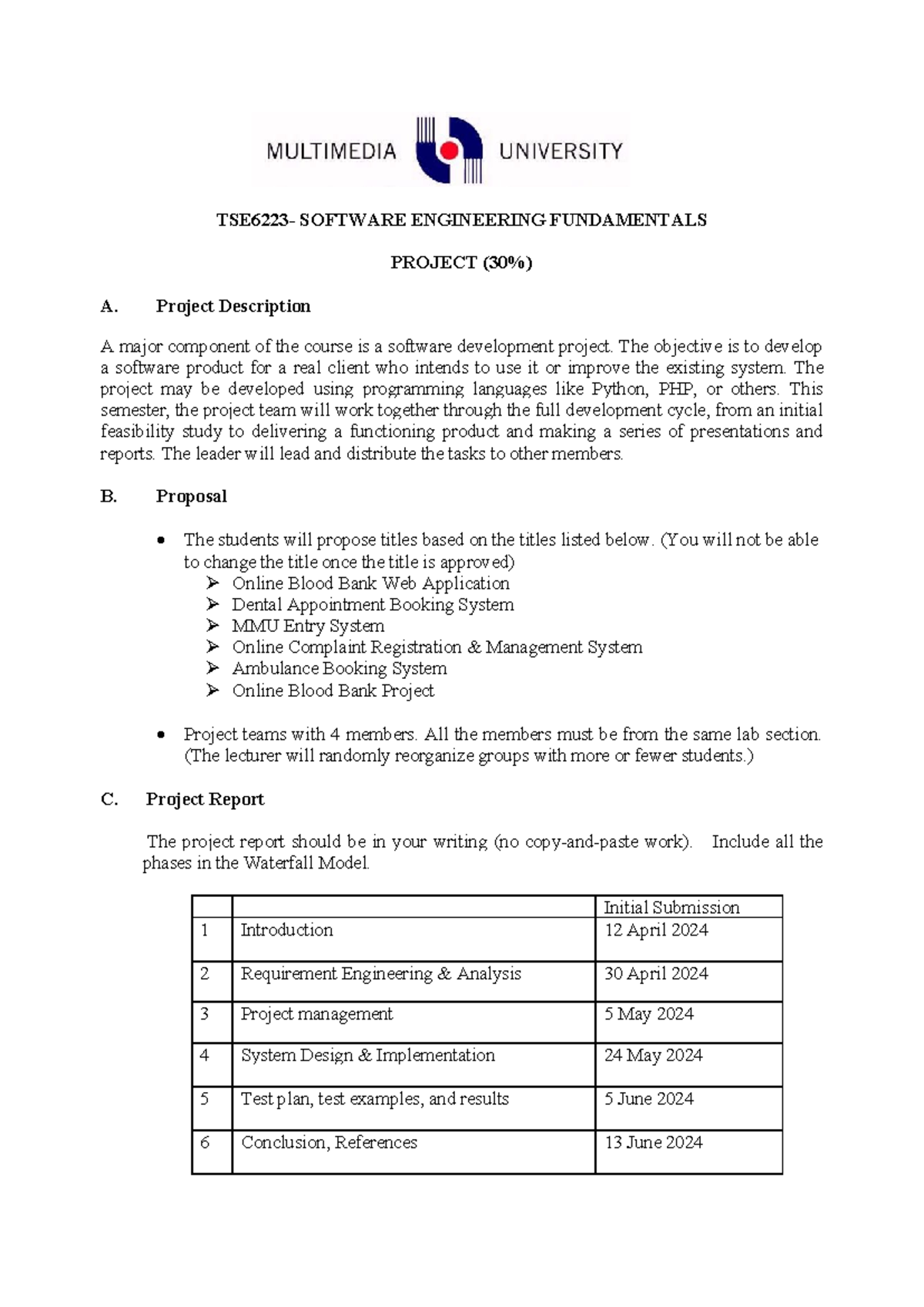 Project - TSE6223- SOFTWARE ENGINEERING FUNDAMENTALS PROJECT (30%) A ...