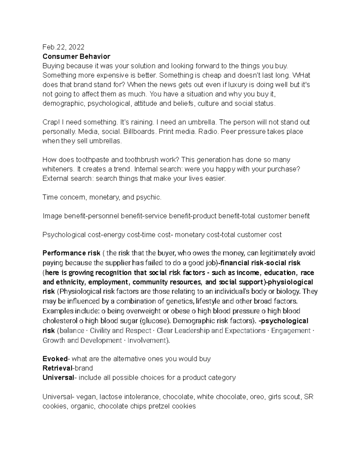 Retail Marketing Notes - Feb, 2022 Consumer Behavior Buying because it ...