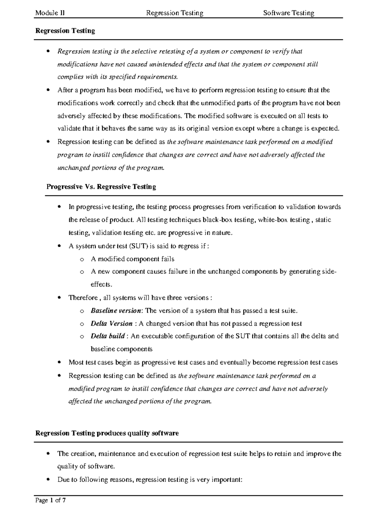 Module II - Regression testing - Regression Testing Regression testing ...