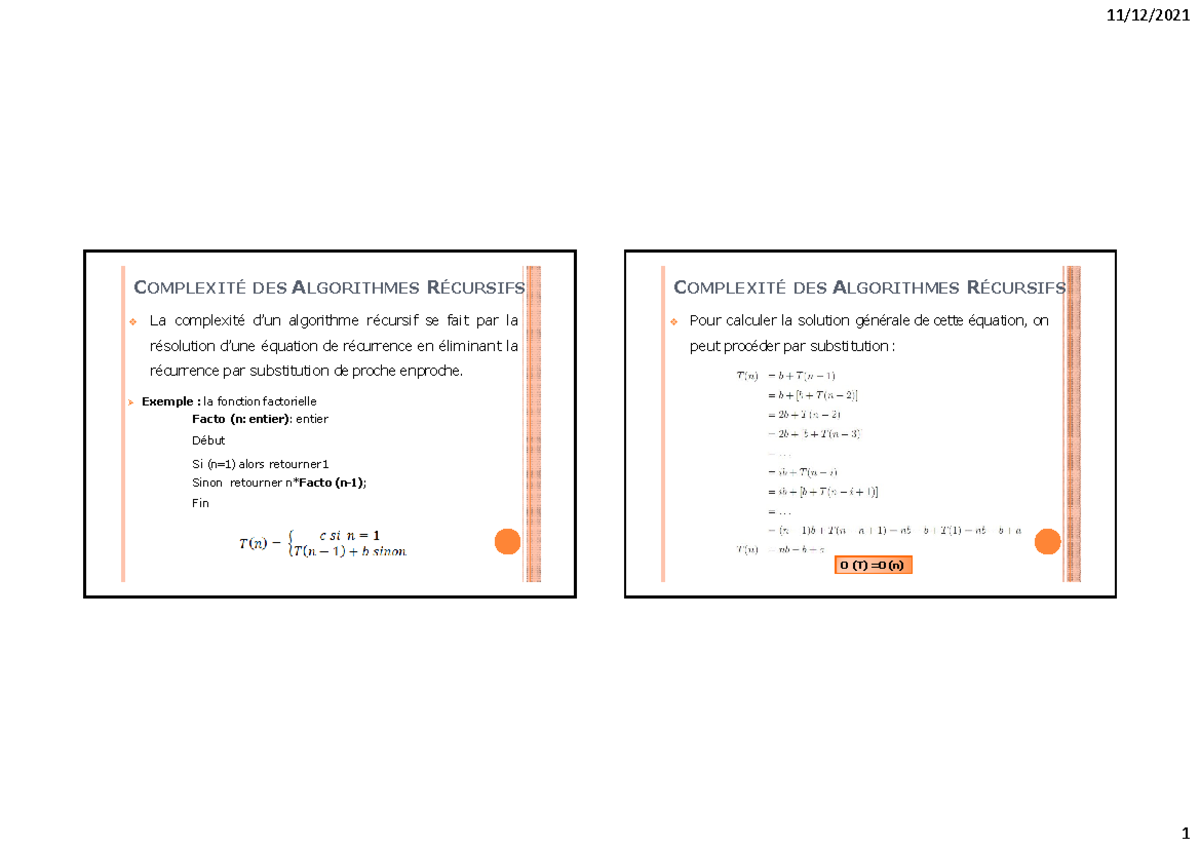 Séance-12 - cycle d'ingenieur - La complexité d’un algorithme récursif ...