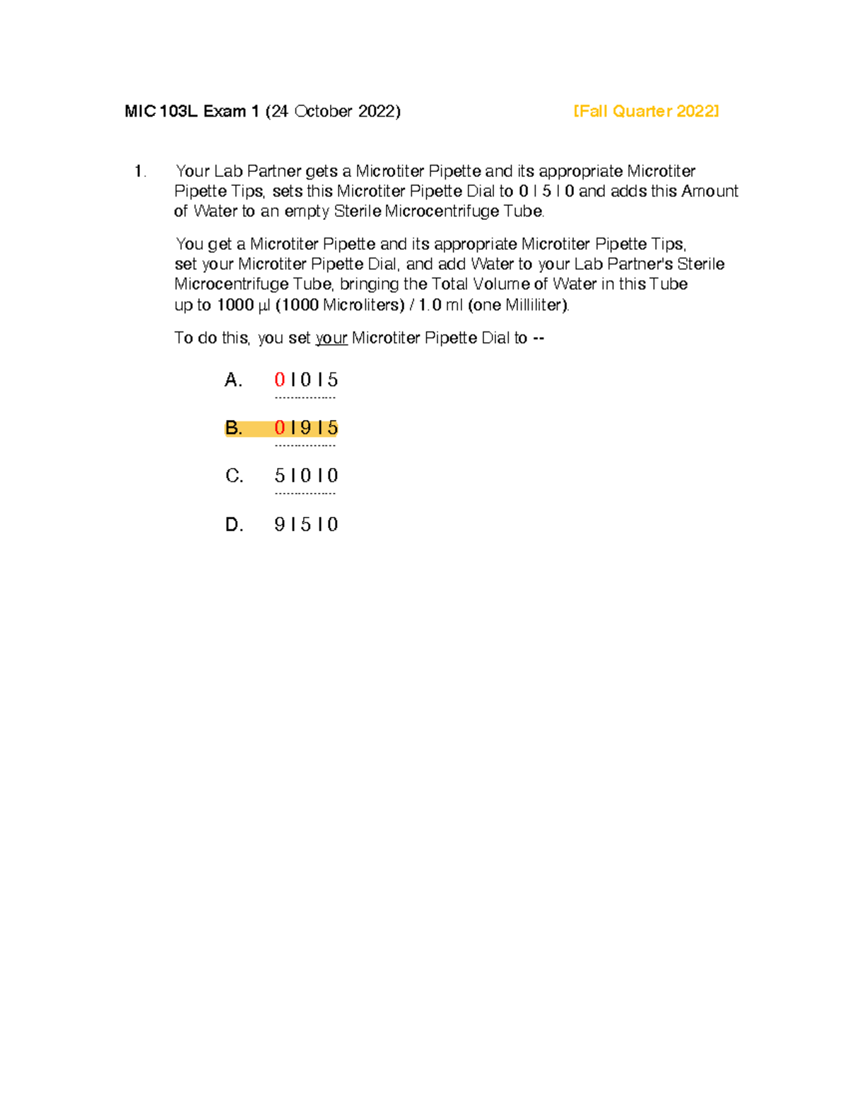 MIC 103L Exam 1 - practice exam 1 - MIC 103L Exam 1 (24 October 2022 ...