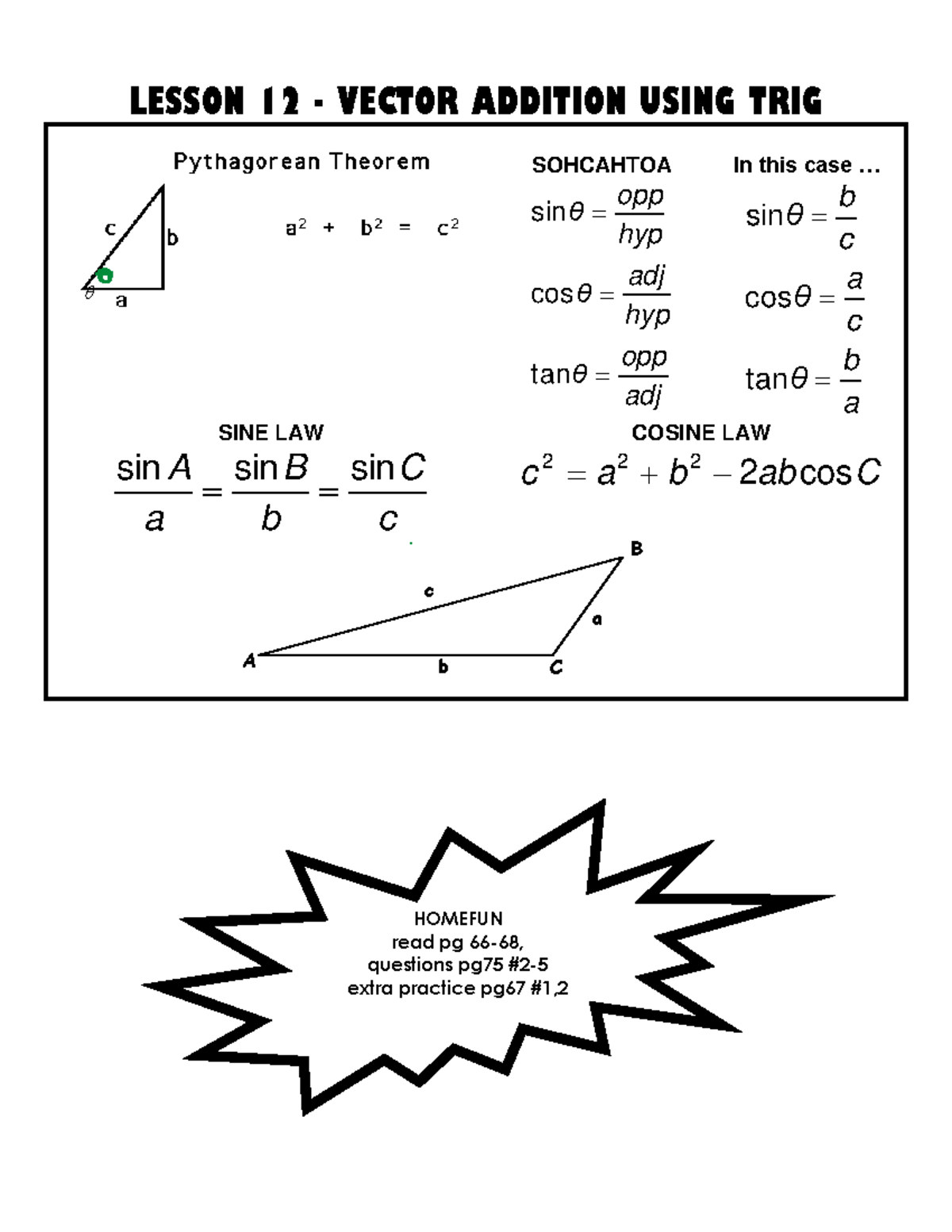 AQZ - notes - LESSON 12 - VECTOR ADDITION USING TRIG SOHCAHTOA adj opp ...
