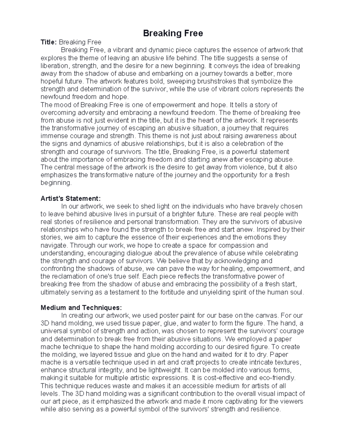 Breaking-free - art 002 - Breaking Free Title: Breaking Free Breaking ...