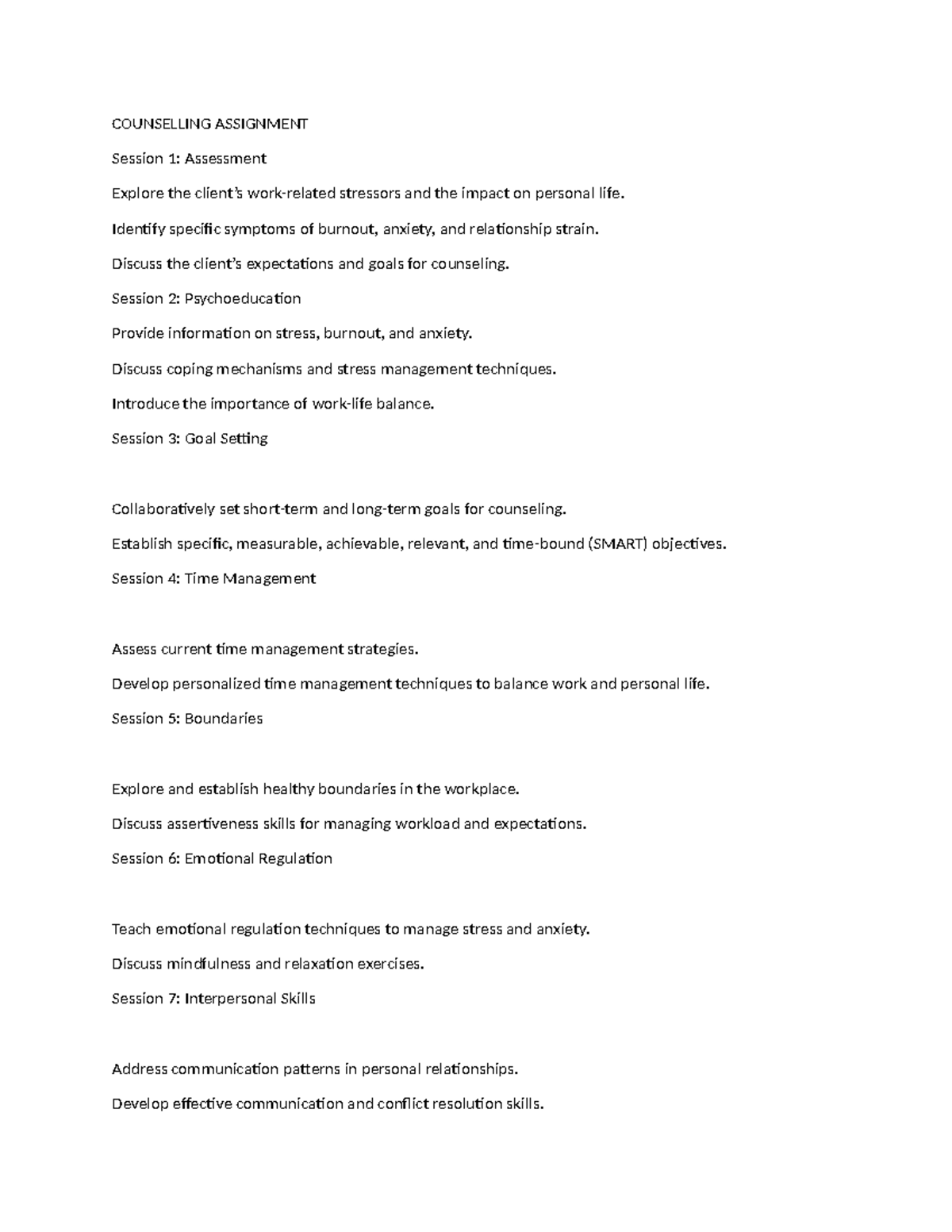 Counseling psychology - COUNSELLING ASSIGNMENT Session 1: Assessment ...