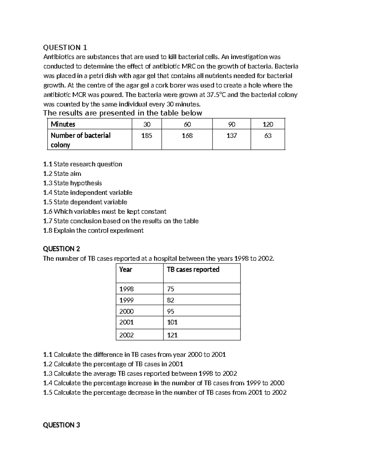 1.Calculations, investigation graphs - QUESTION 1 Antibiotics are ...