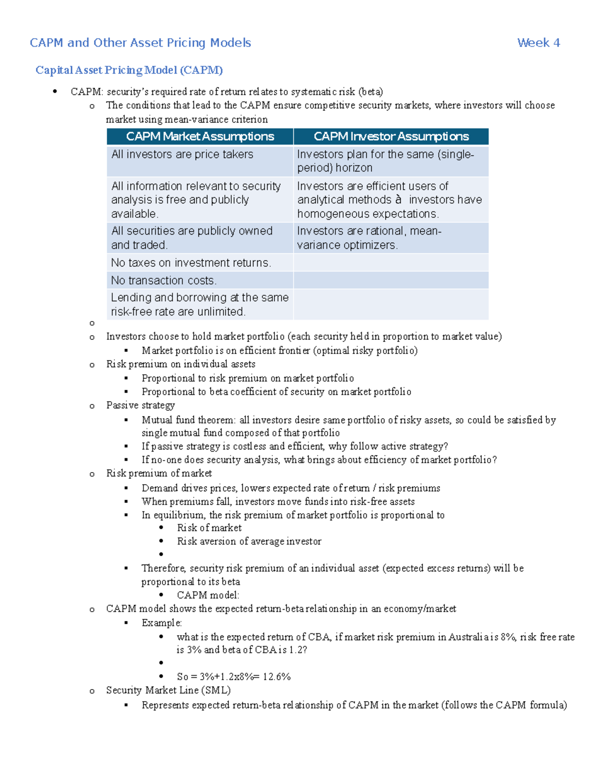 Topic 4 - Portfolio and Fund Management - Capital Asset Pricing Model ...