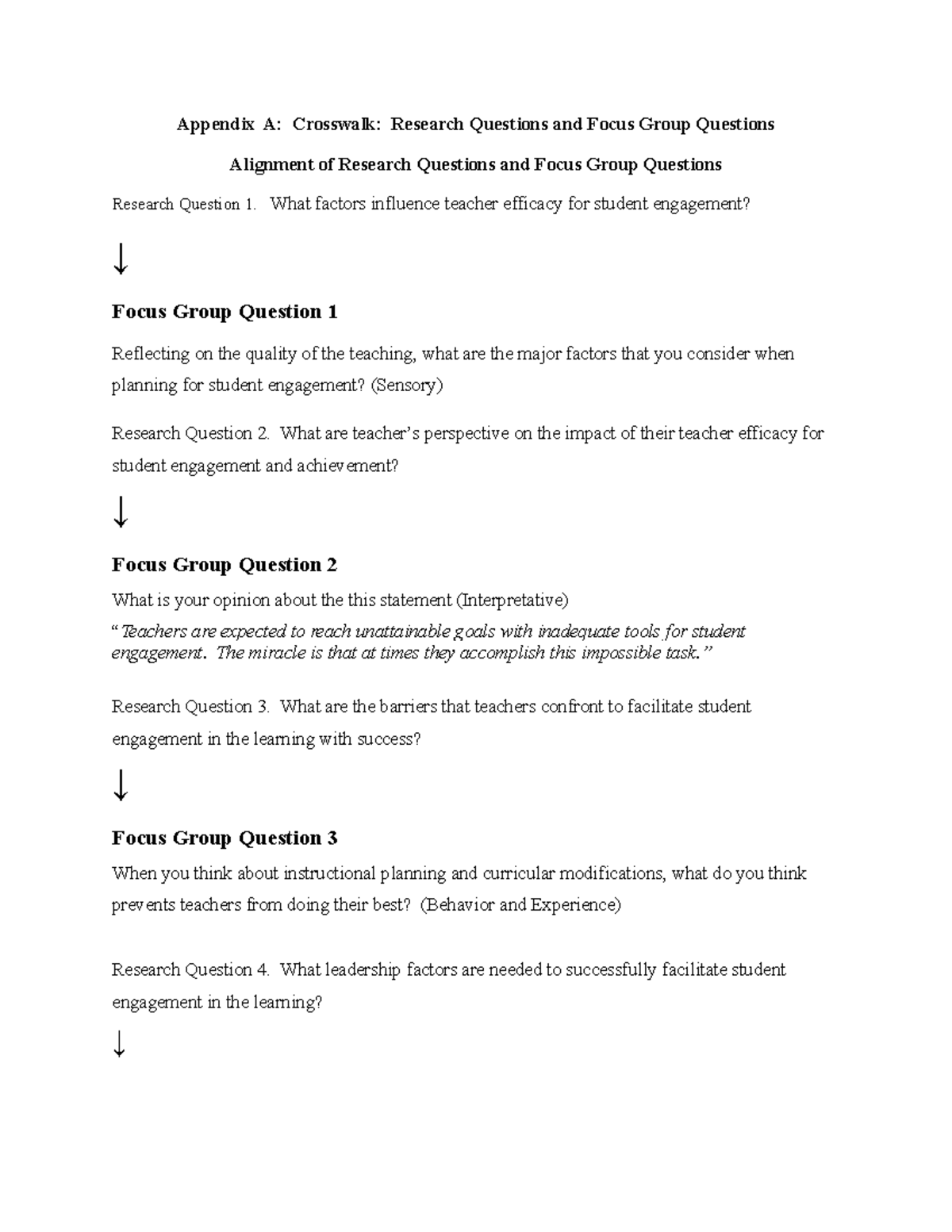 Appendix for proposal - Appendix A: Crosswalk: Research Questions and ...