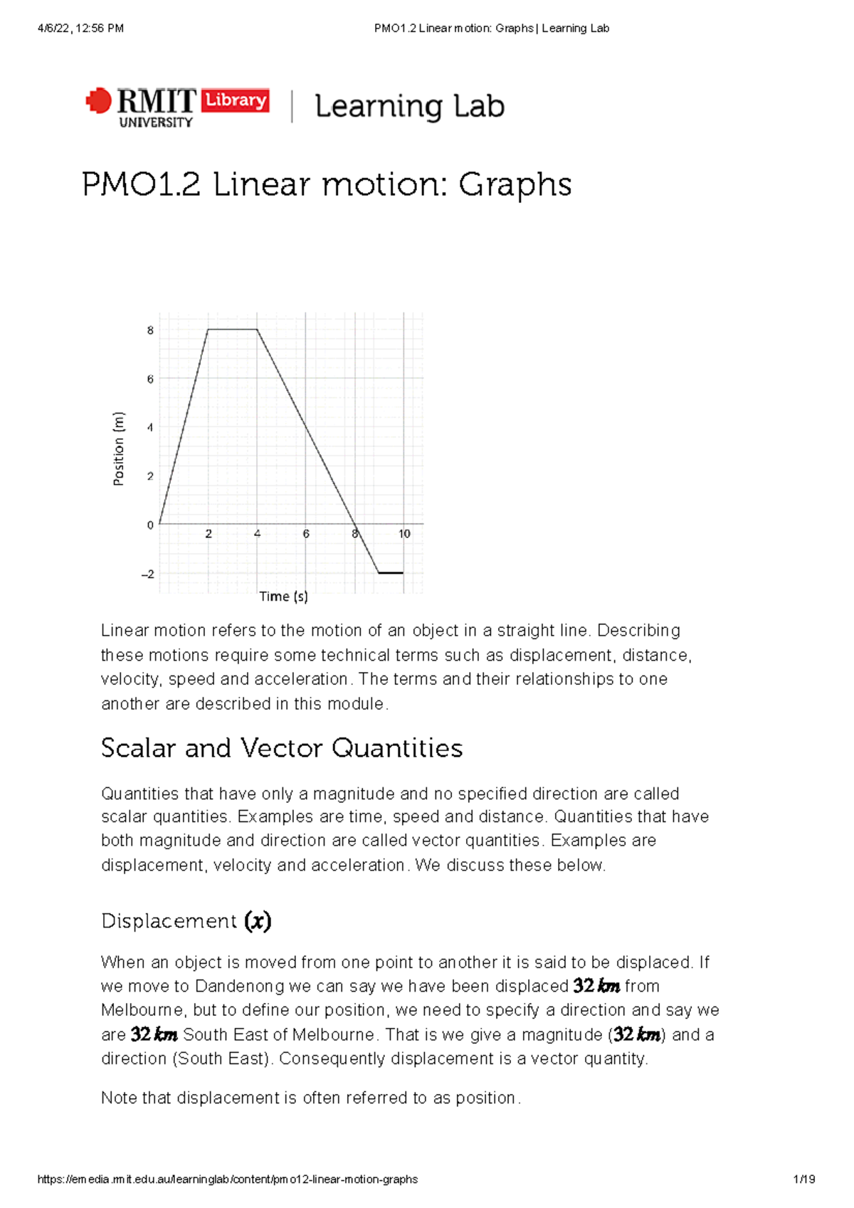 PMO1.2 Linear motion Graphs Learning Lab - PMO1 Linear motion: Graphs ...