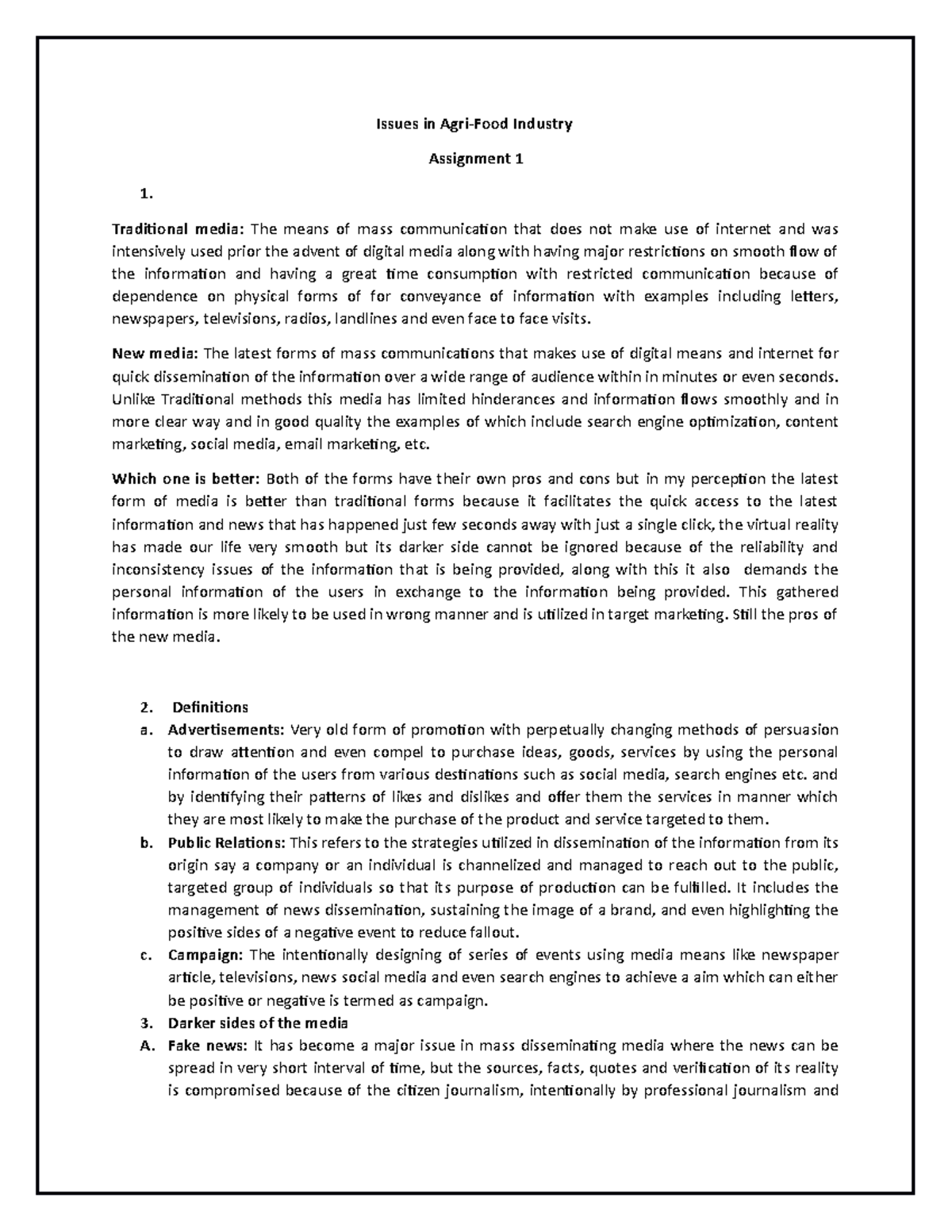 Week 2 Assignment 1 Issues in Agri-food - Issues in Agri-Food Industry ...