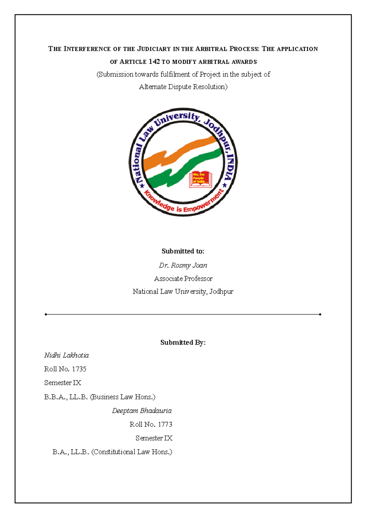 Mohit Minerals case analysis - THE INTERFERENCE OF THE JUDICIARY IN THE ...