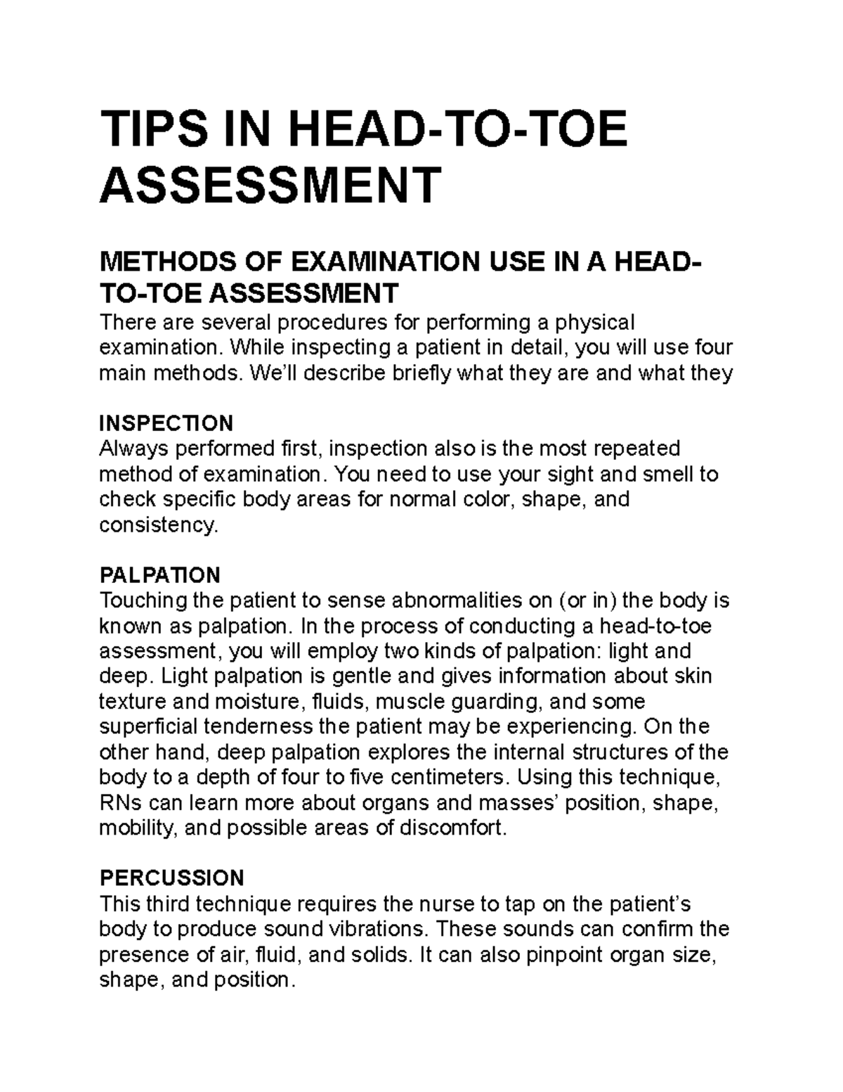 TIPS IN HEAD TO TOE Assessment - TIPS IN HEAD-TO-TOE ASSESSMENT METHODS ...