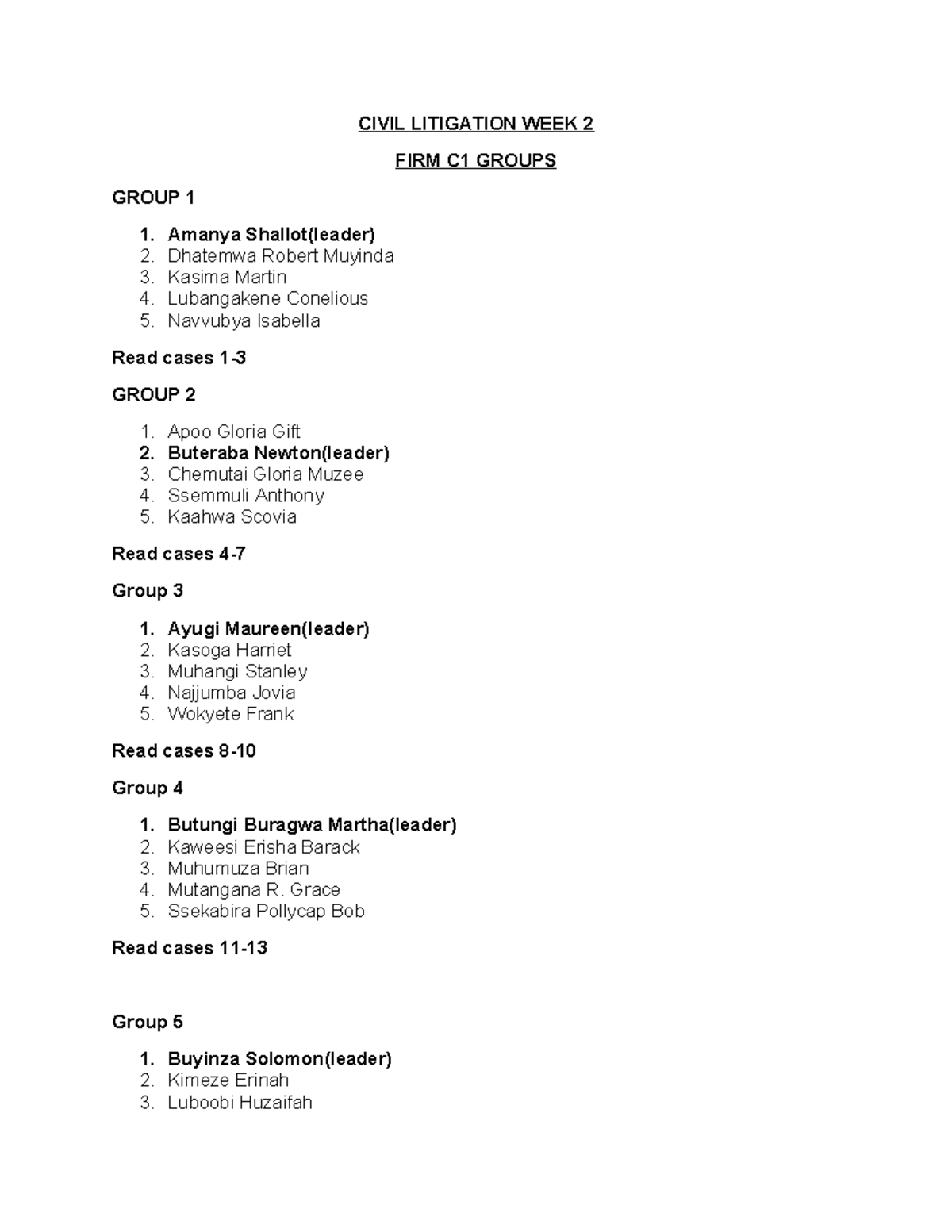Civil Litigation WEEK 2 - CIVIL LITIGATION WEEK 2 FIRM C1 GROUPS GROUP ...