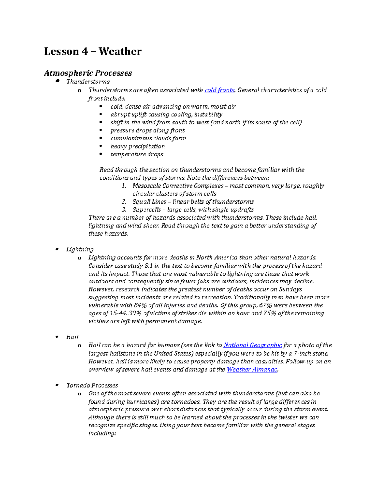 GG231 - Lesson 4 - Weather - Lesson 4 – Weather Atmospheric Processes ...