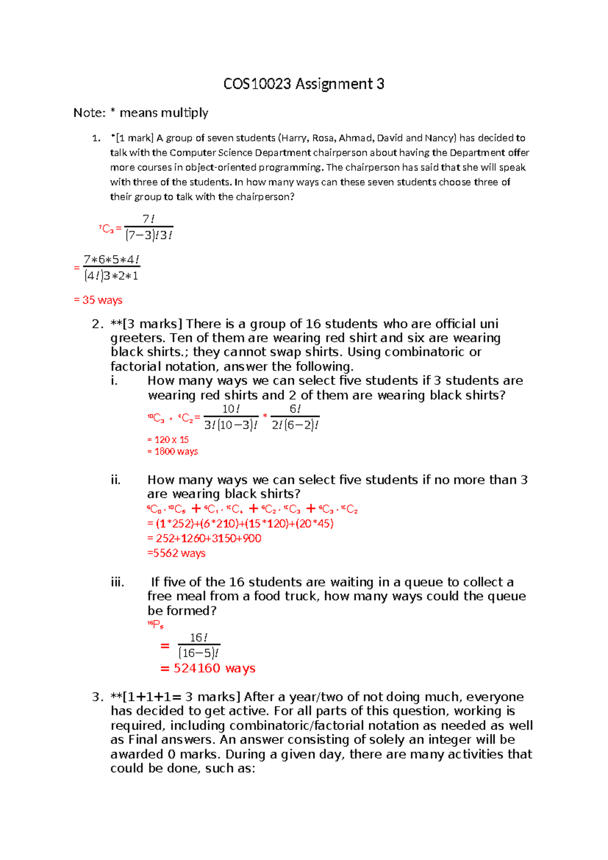 COS10023 Assignment 3 - The chairperson has said that she will speak with three of the students ...