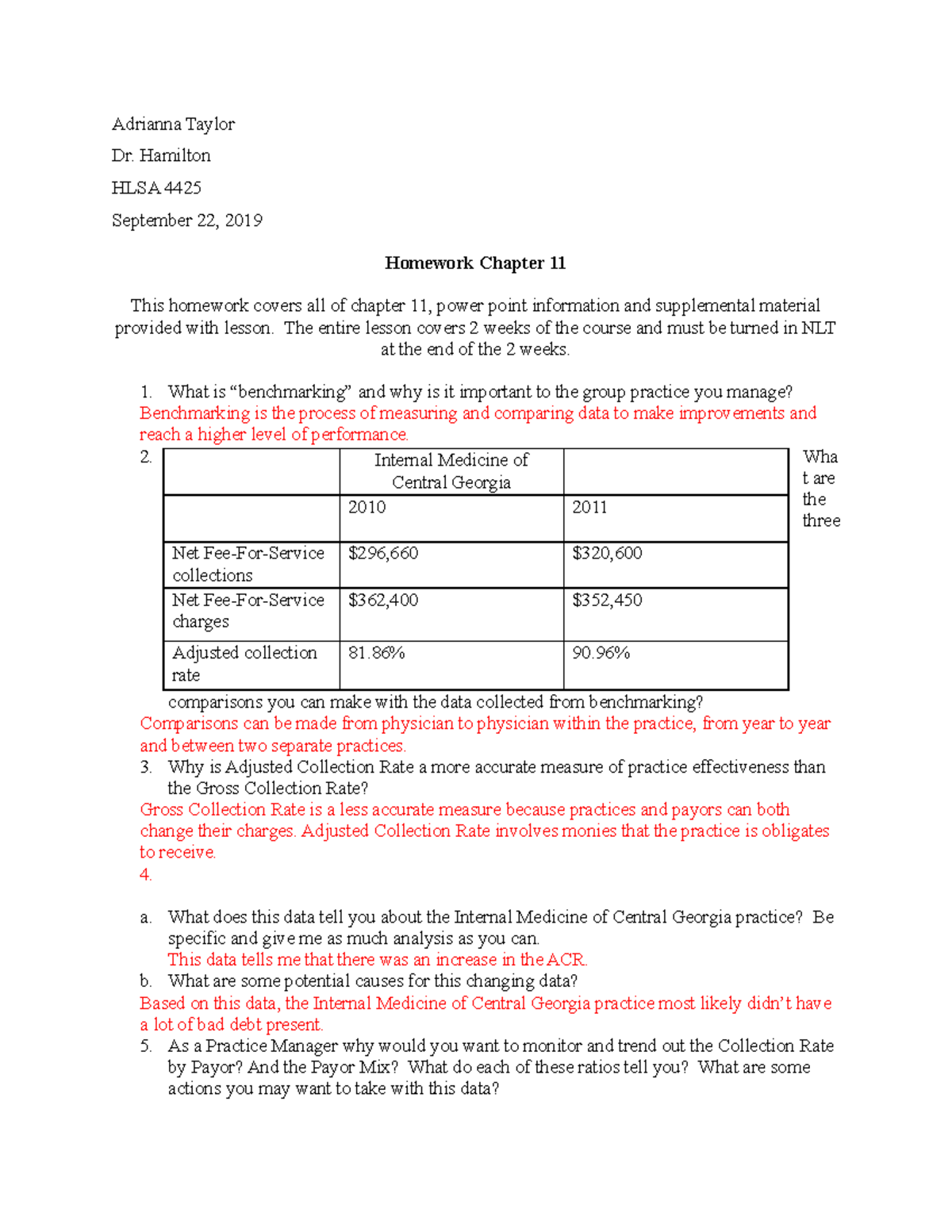 Homework Chapter 11 - Adrianna Taylor Dr. Hamilton HLSA 4425 September ...
