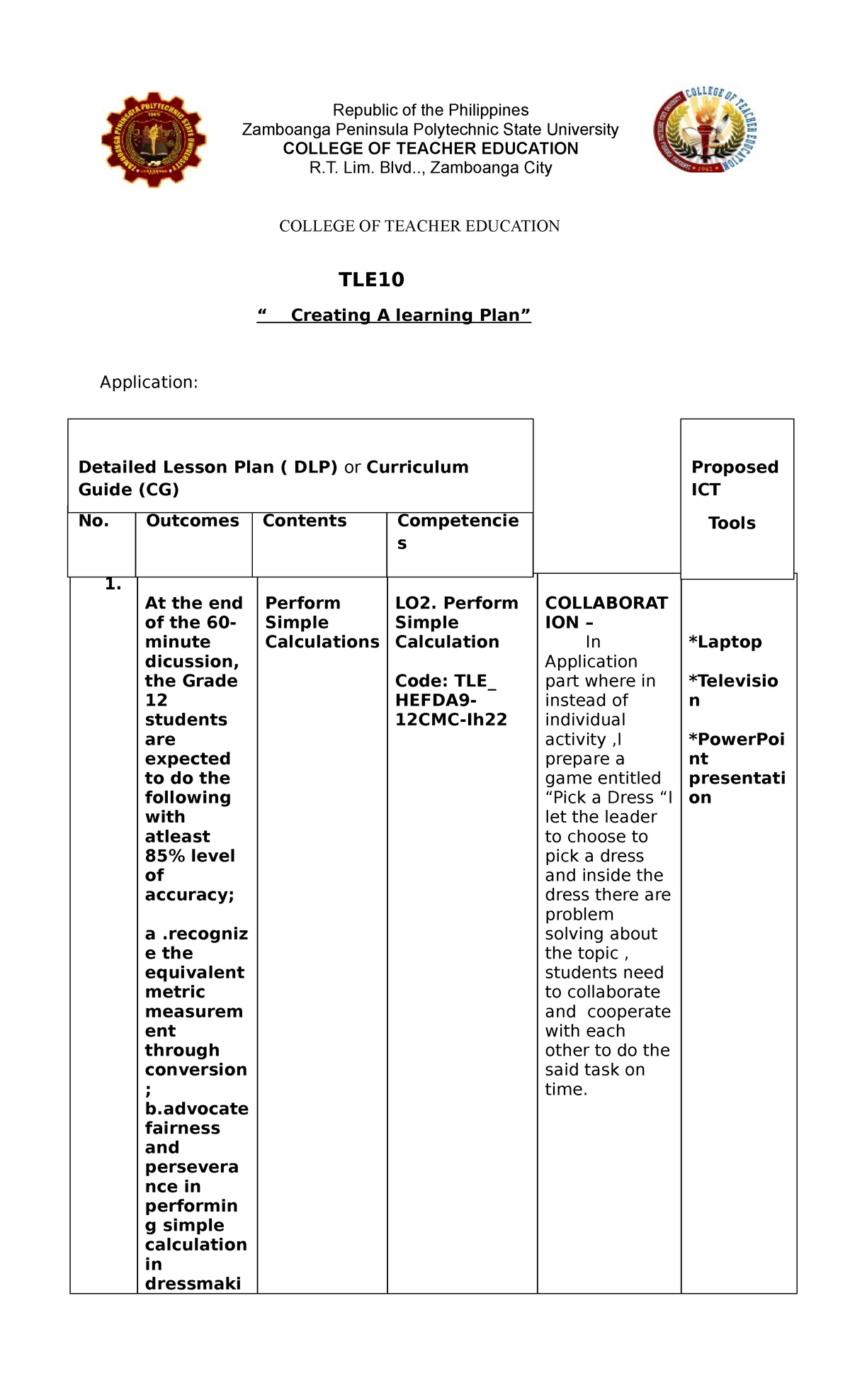 Ge creating learning plan edit 1 - Republic of the Philippines ...