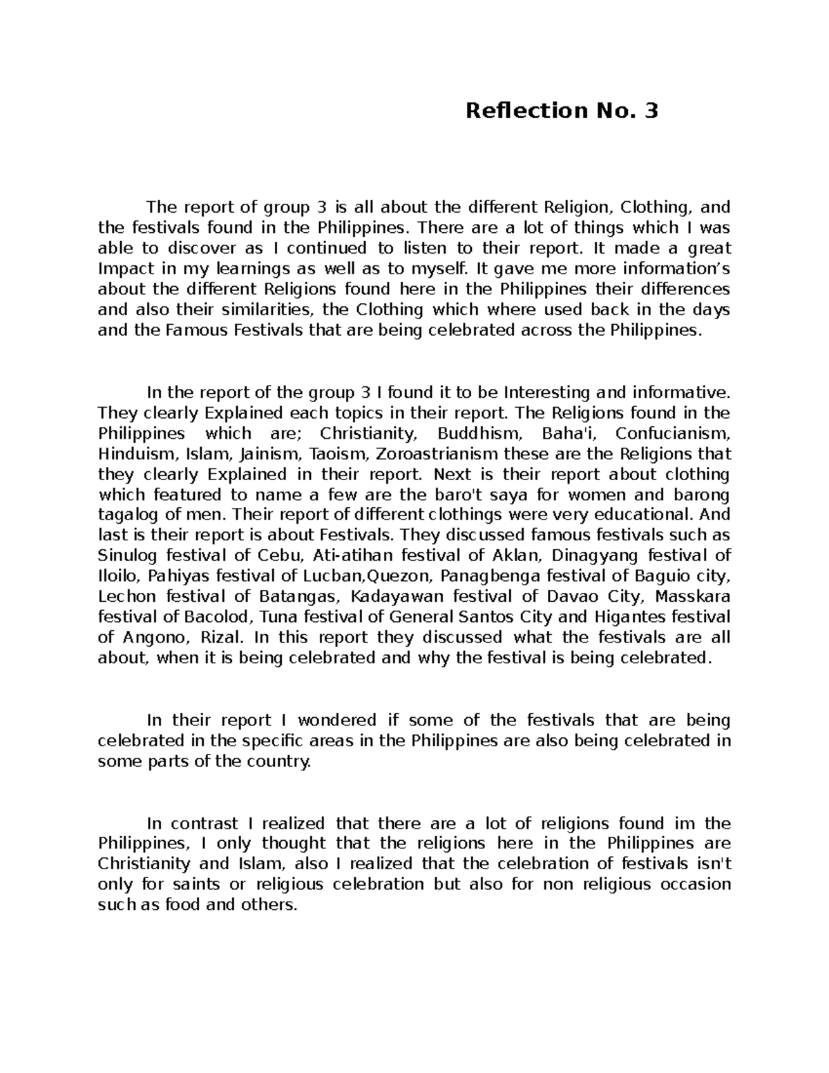 Reflection No.3 by Lee - Reflection No. 3 The report of group 3 is all about the different ...