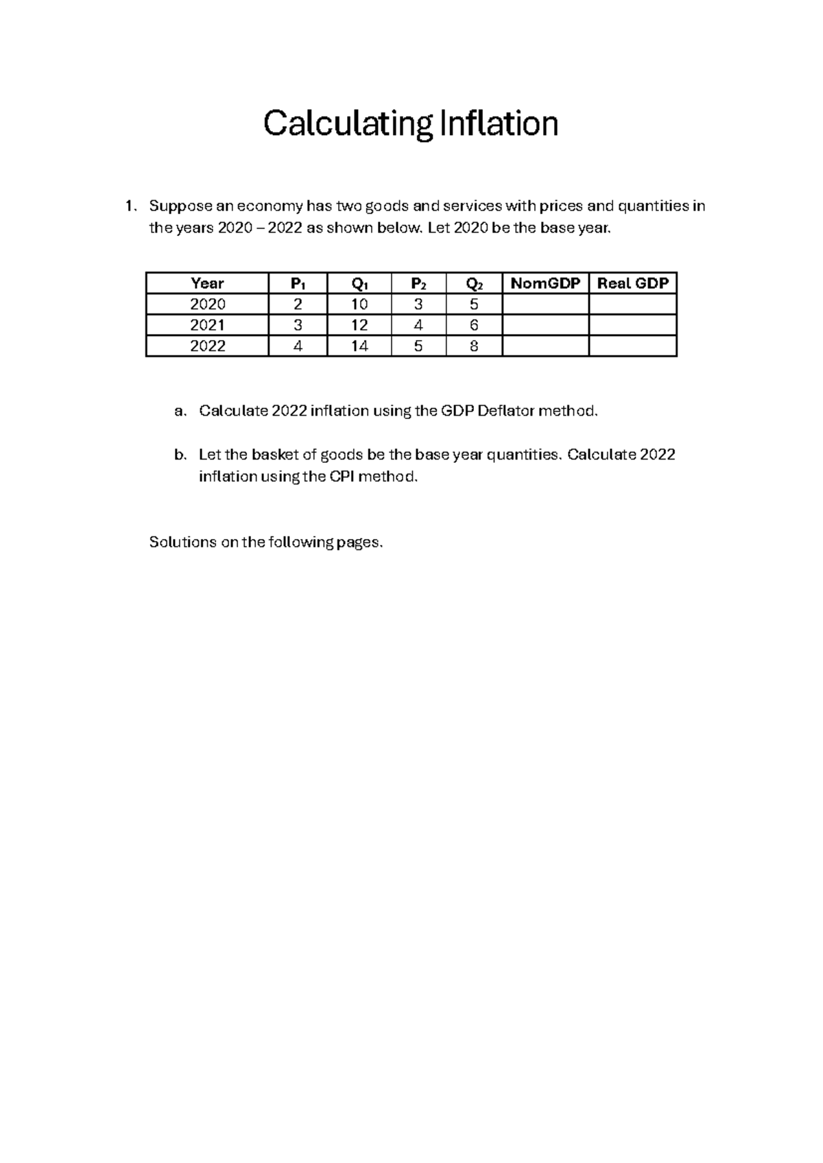 ECON90015 Week 12 Tutorial Solutions Calculation Inflation ...