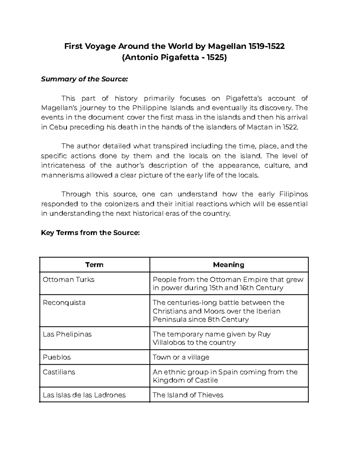 Chapter 4 - Antonio Pigaffeta's Primary Source - First Voyage Around ...