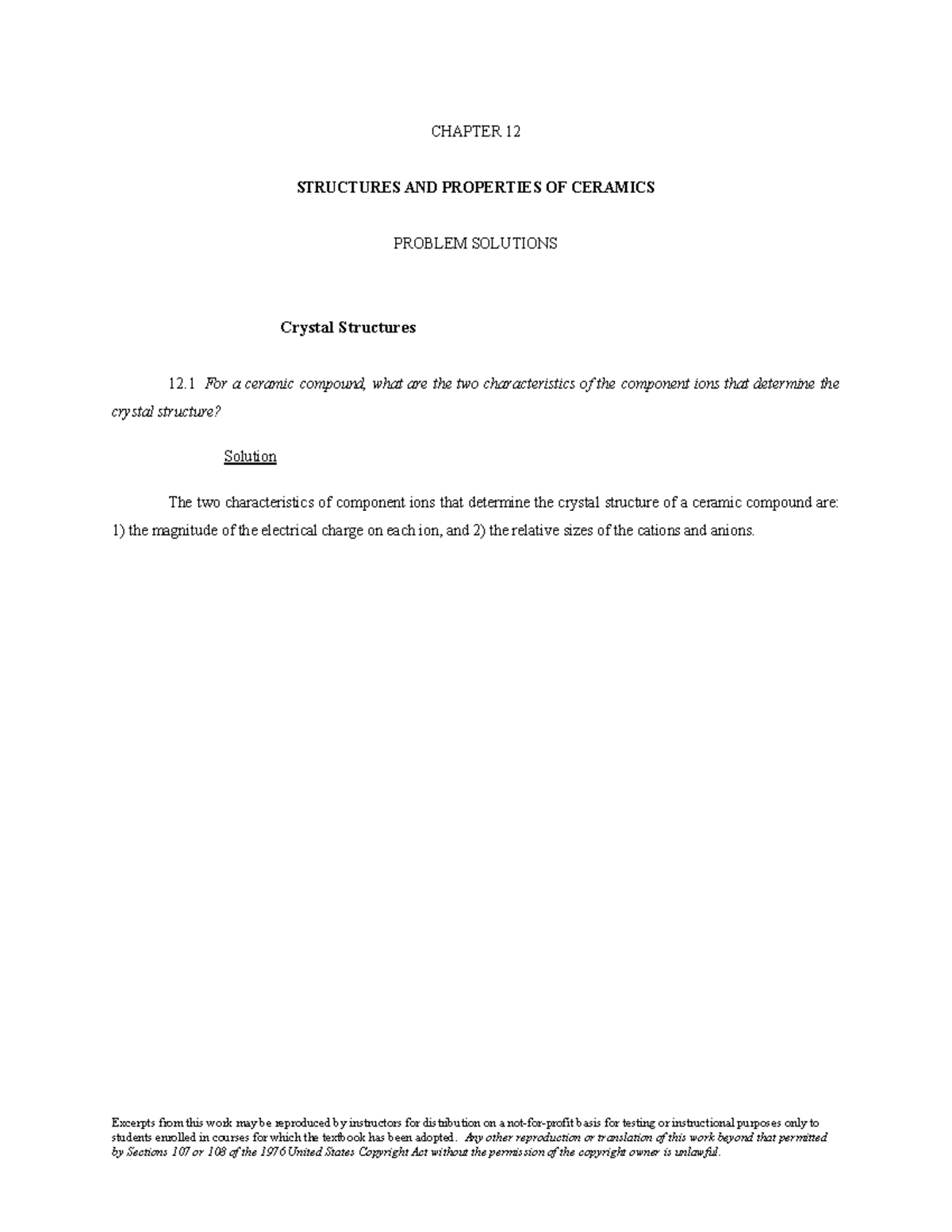 Ch12-Solutions-Instructor's - Excerpts from this work may be reproduced ...