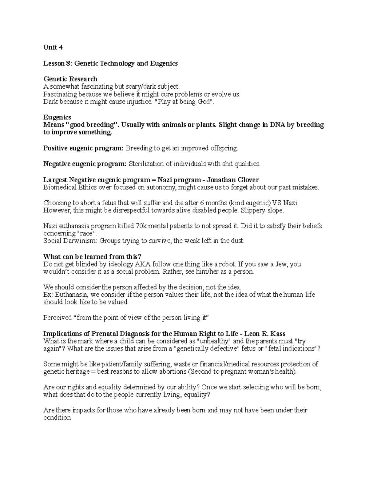 Biomed Notes unit 4 - Unit 4 Lesson 8: Genetic Technology and Eugenics ...