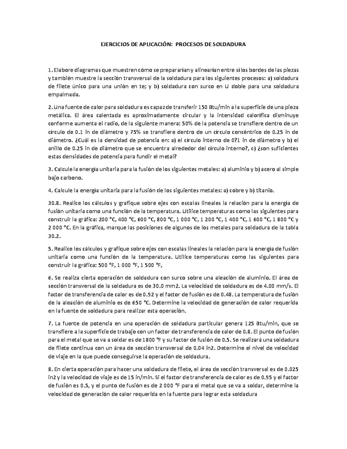 Ejercicios DE Aplicación, Procesos DE Soldadura - Warning: TT: undefined function: 32 EJERCICIOS ...