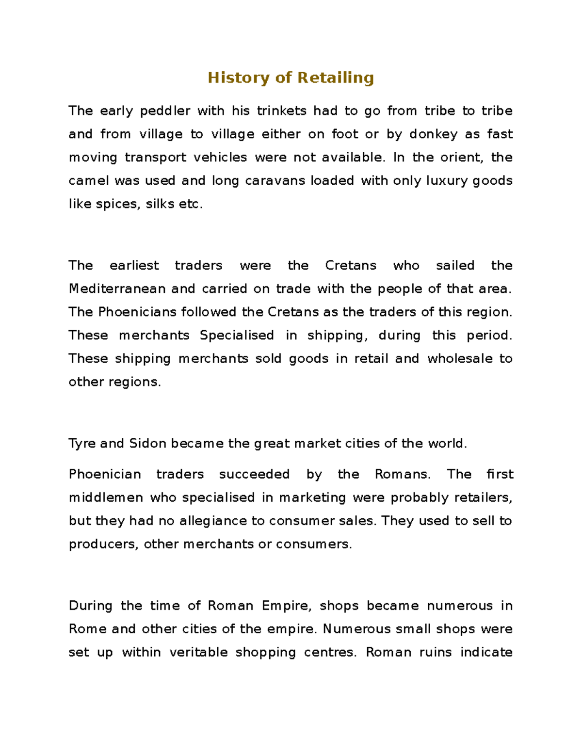 History of Retailing - Distribution Management - History of Retailing ...