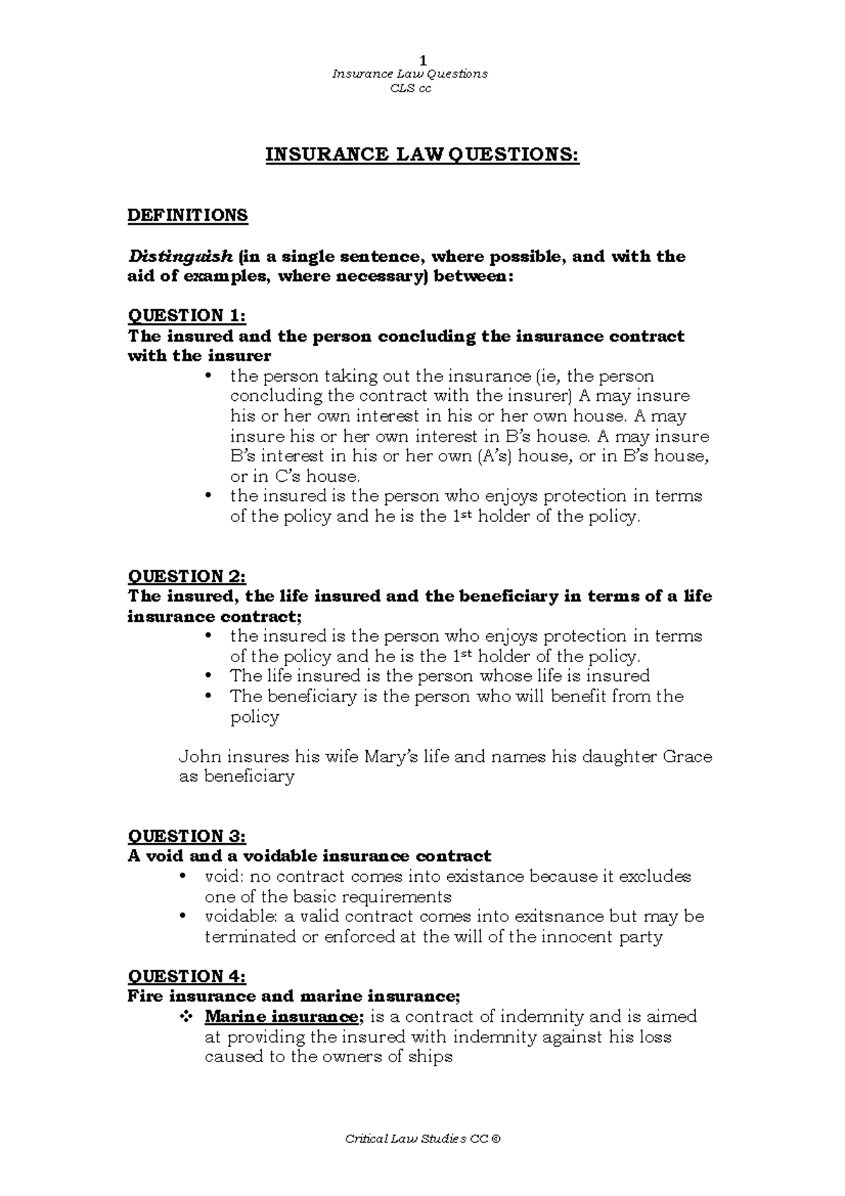 Insurance Law LML4805 20 Questions and Answers - Insurance Law ...