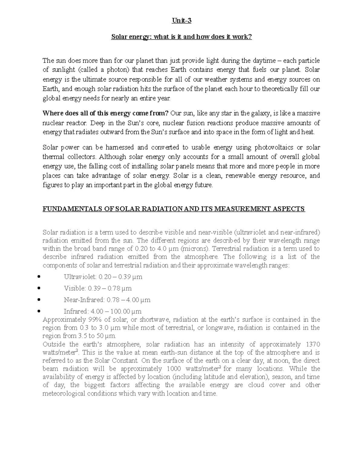 Unit-3 - Energy science - Unit- Solar energy: what is it and how does ...