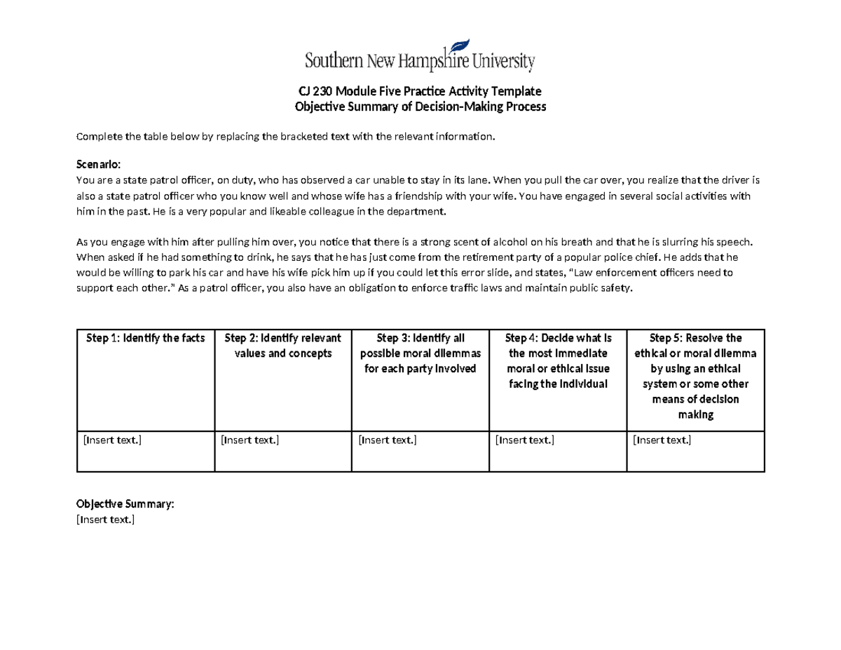 CJ 230 Module Five Practice Activity Template - CJ 230 Module Five Practice Activity Template ...