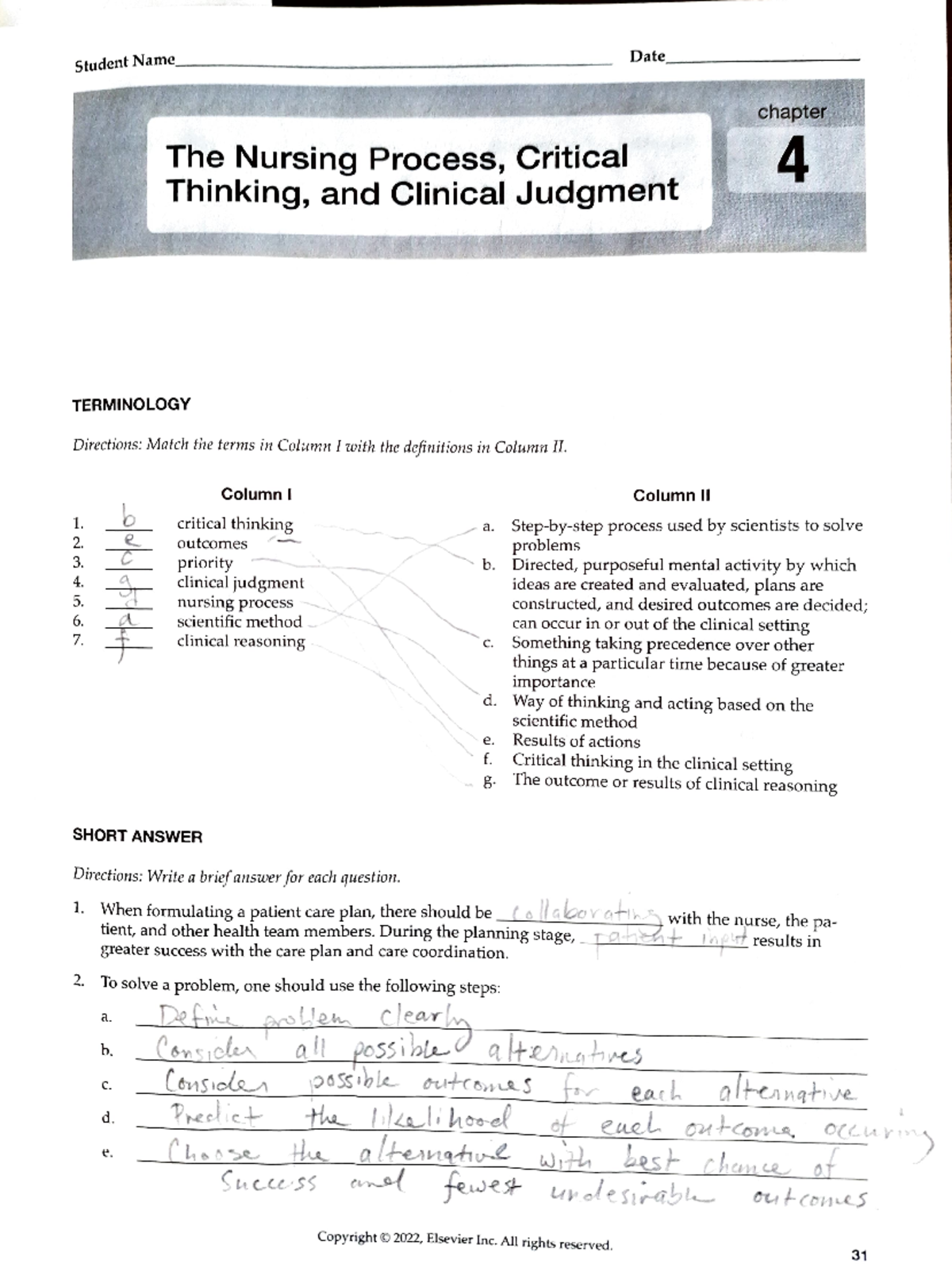 Ch04 Study Guide Fundamental of nursing 6th Williams - Student Name ...