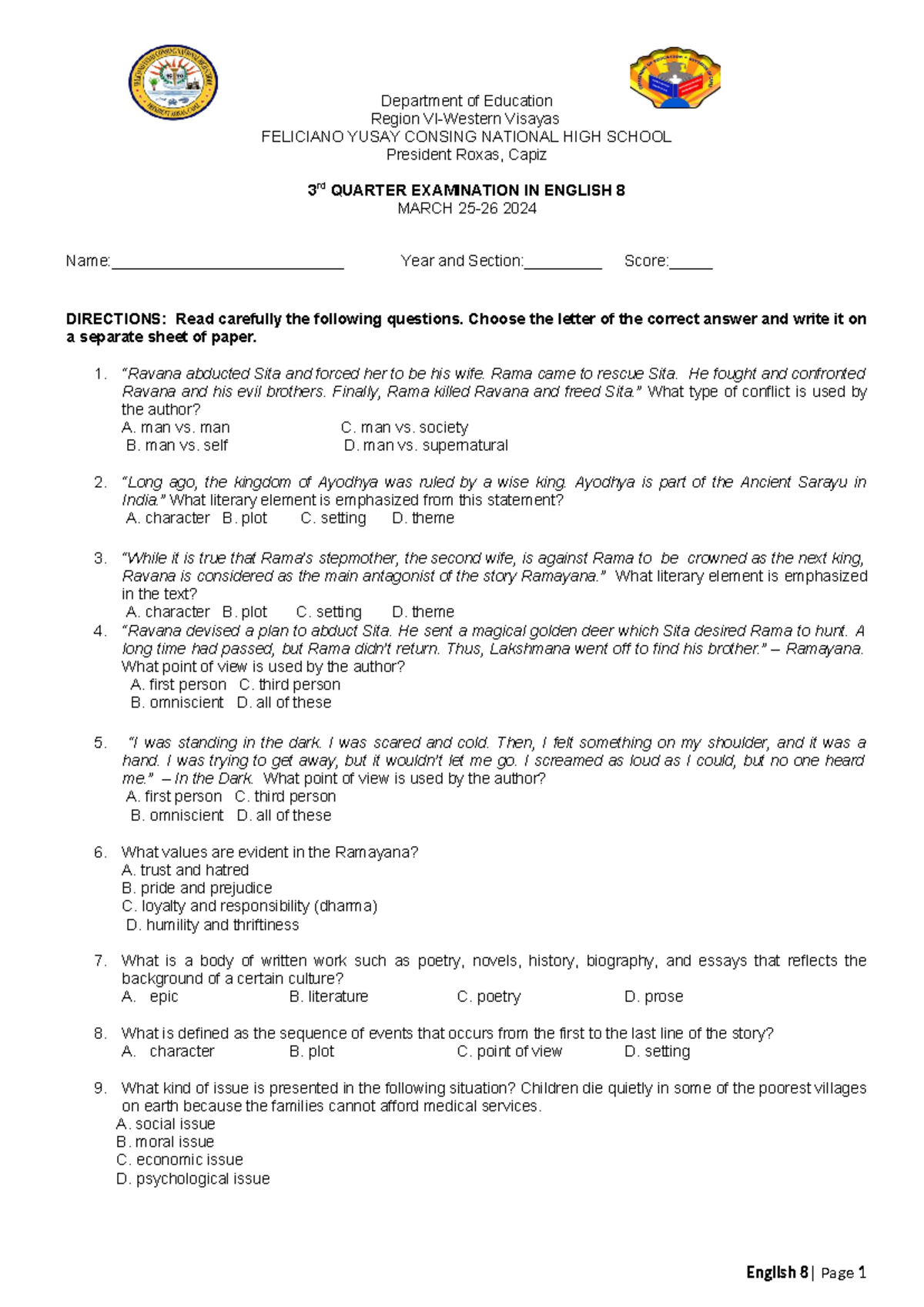 3RD- Quarter- Examination-IN- English-8 012951-copy1 - Department of ...