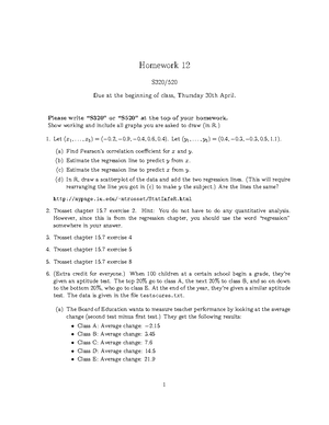 Statistics Worksheet Linear Models - Worksheet on Linear Models Due ...