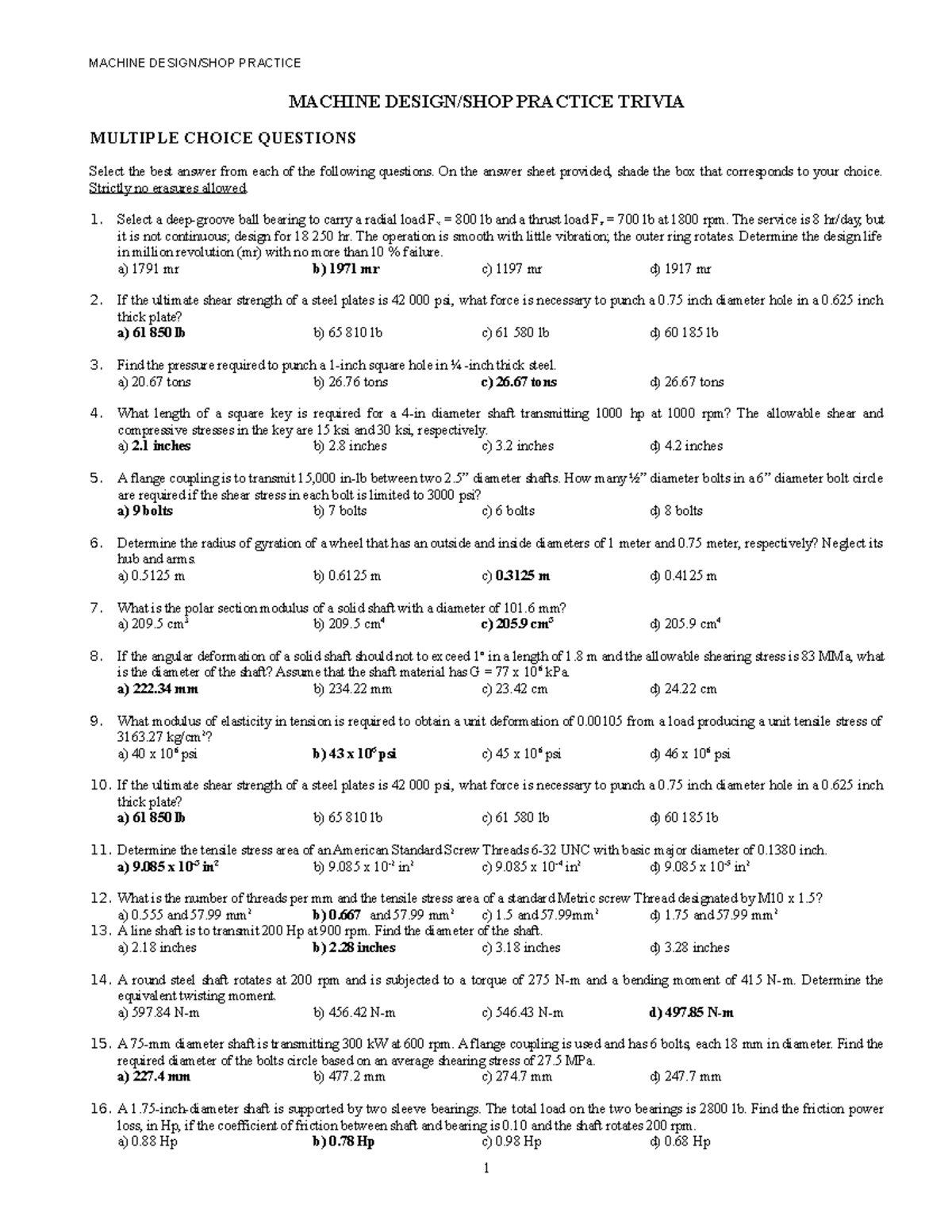 MDSP 150 Important Questions (Machine Design) - MACHINE DESIGN/SHOP ...