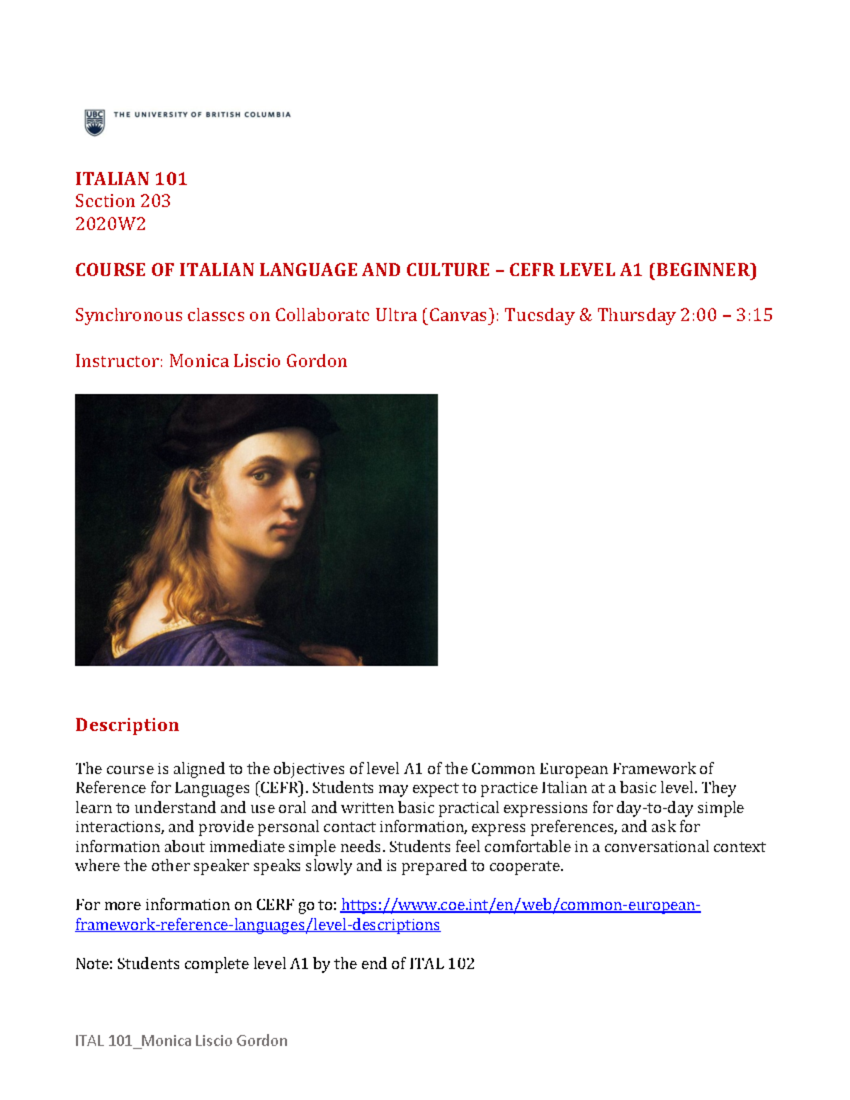 Italian Syllabus 2020 - ITALIAN Section 203 2020W 2 COURSE OF ITALIAN ...