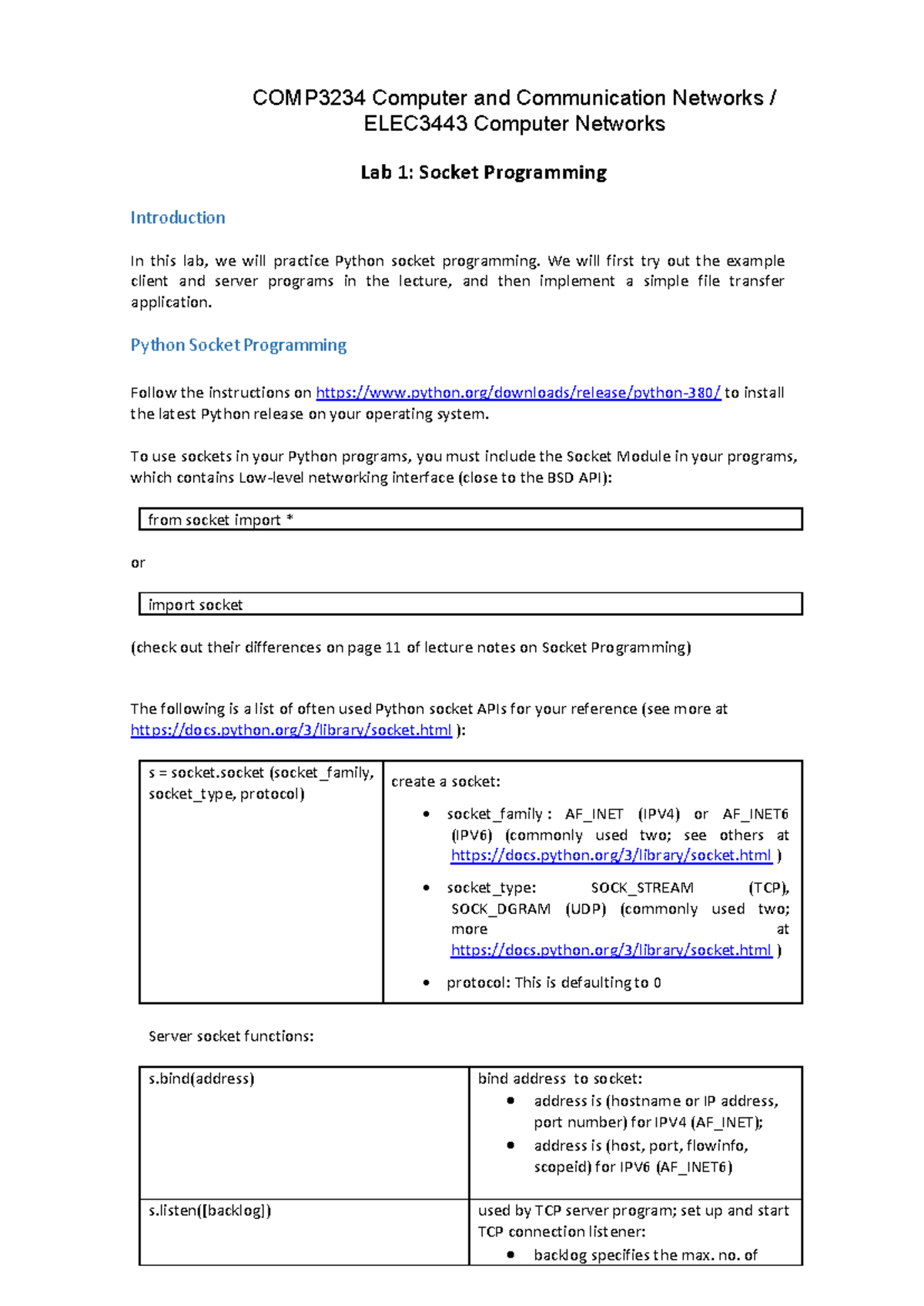 Lab1 handout - Description is required. - COMP3234 Computer and Communication Networks ...
