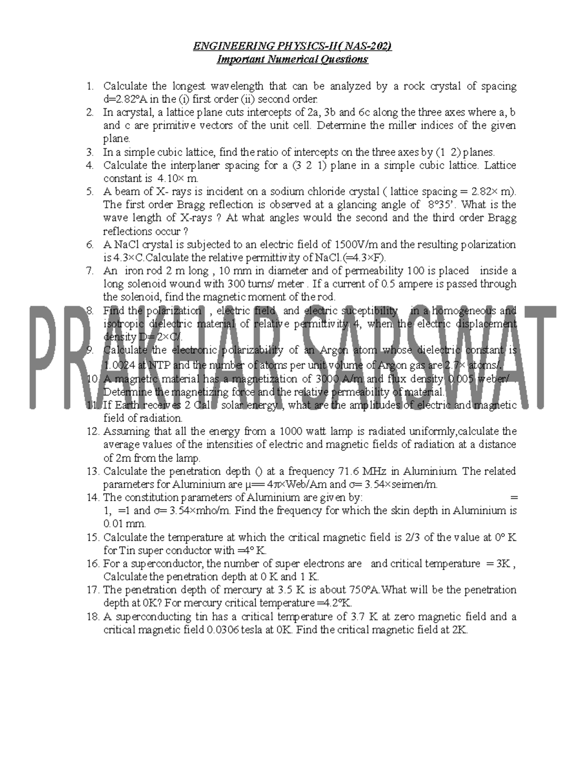 Engineering Physics numerical sheet for Ist Semester For AKTU students ...
