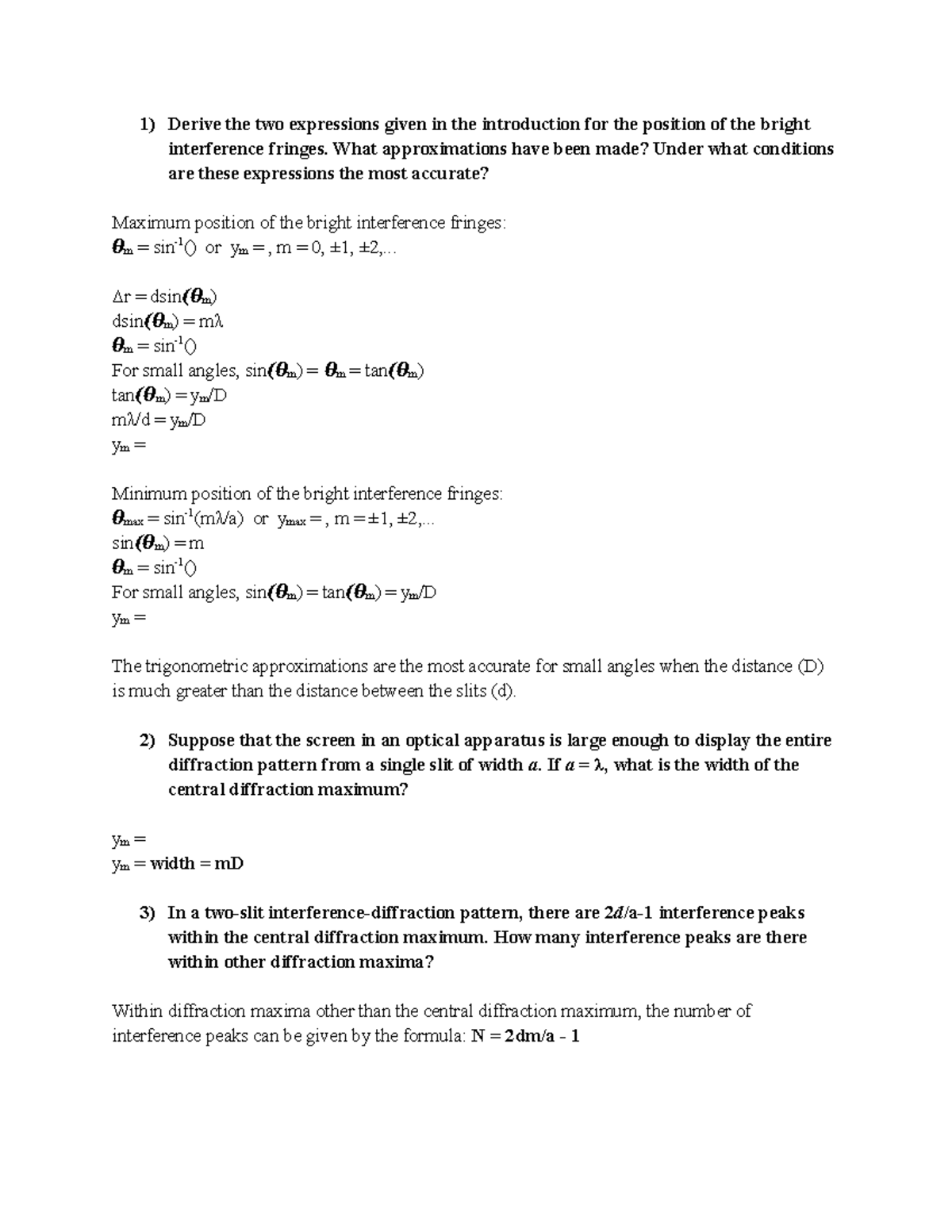 O1 prelab - physics II lab - Derive the two expressions given in the ...