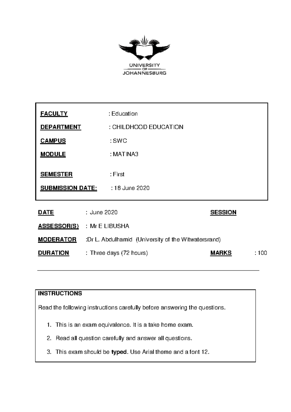 Uj 40351+ Source 1+ Source 1 - FACULTY : Education DEPARTMENT ...