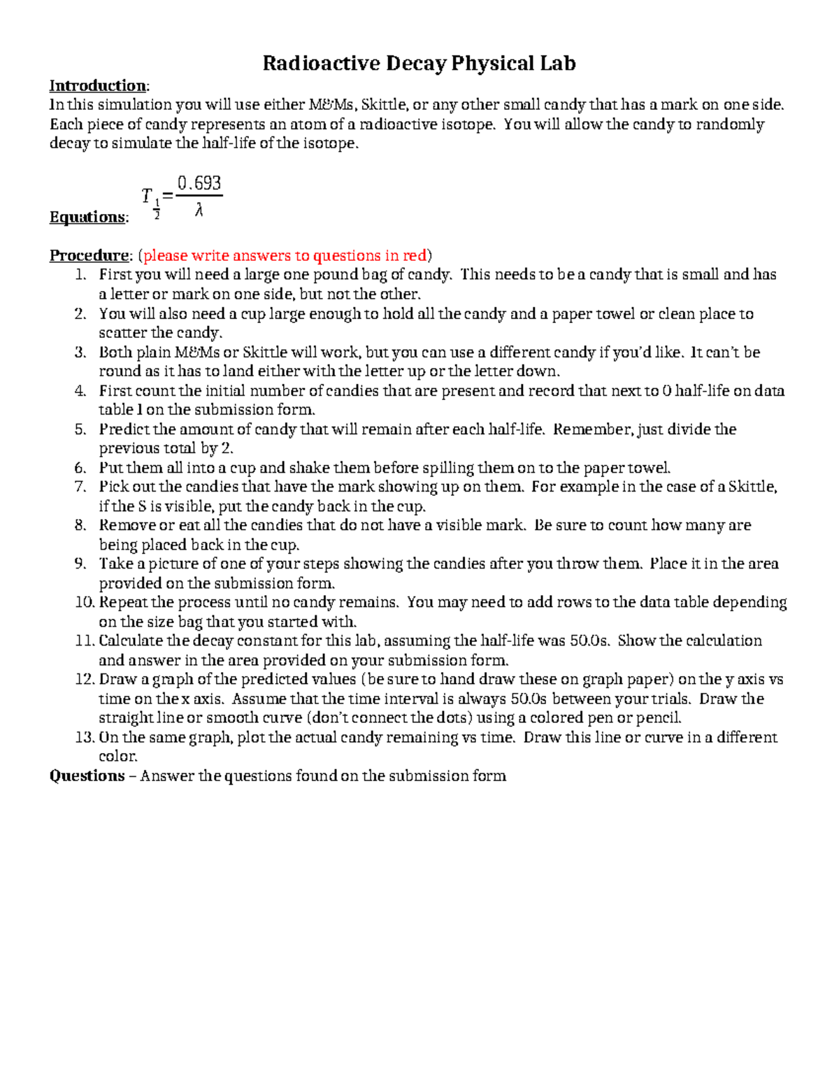 Half Life Physical Lab key - Radioactive Decay Physical Lab ...